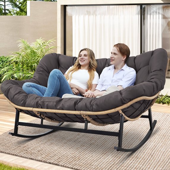 RADIATA Dark Gray Double Outdoor Rocking Chair,2 Person Patio Rocking ...