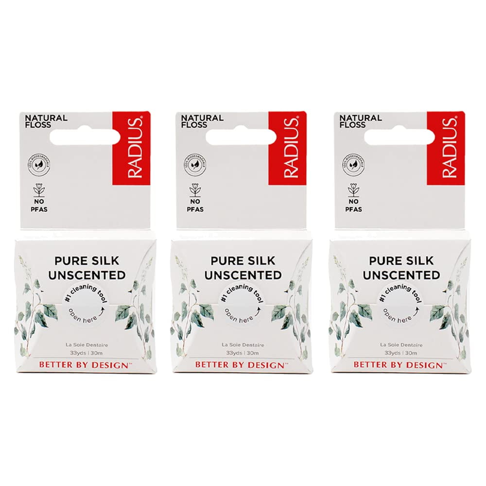 RADIUS Natural Unscented Compostable Silk Dental Floss (Pack of 3, 33 ...