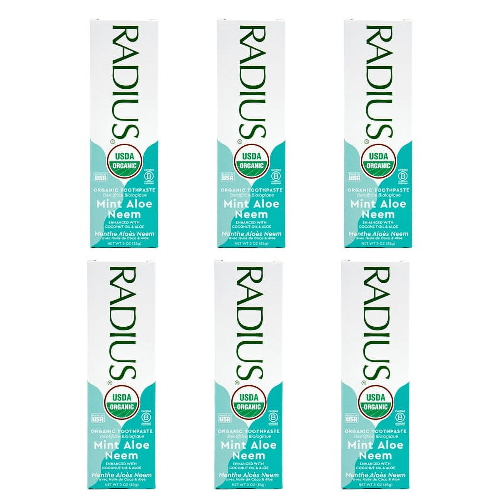 RADIUS USDA Organic Mint Aloe Neem Toothpaste 6 Count, 3oz , Non Toxic ...