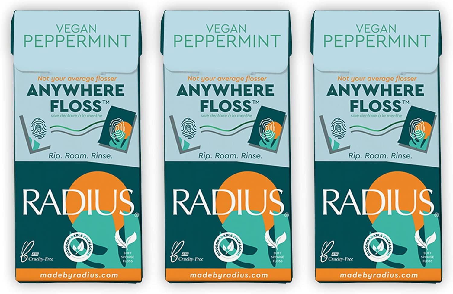 RADIUS Vegan Peppermint Anywhere Floss Travel Dental Floss for Oral Care Boost Non Toxic Tooth ...