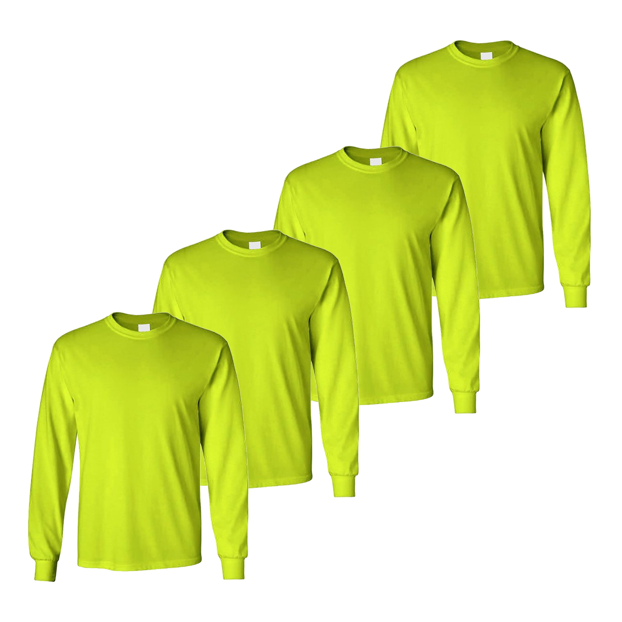 Radyan Men's Long Sleeve Safety Green Work T-Shirts, High Visibility ...
