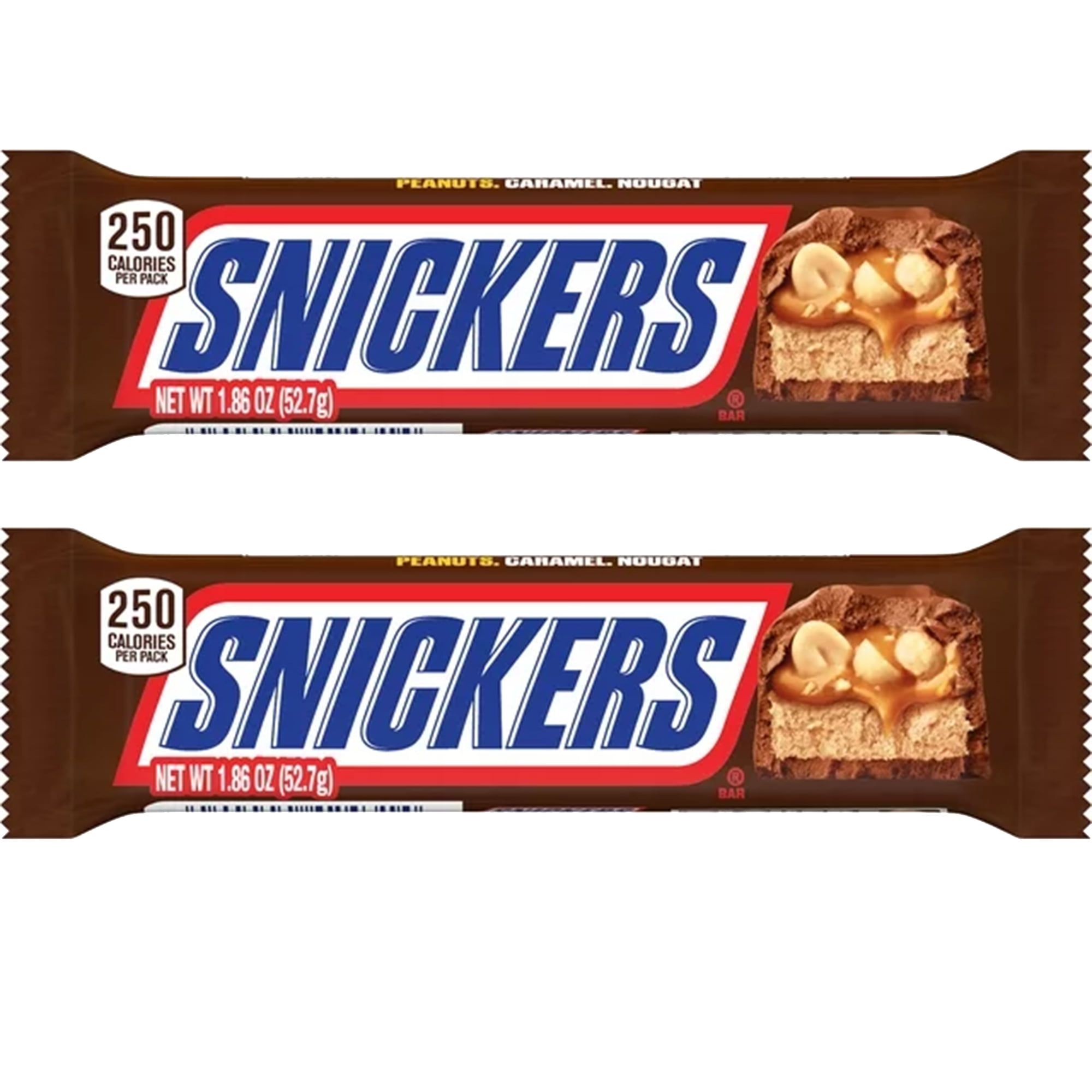 RADYAN Snickers Full Size Milk Chocolate Caramel Candy Bars, 2 Pack, 1. ...