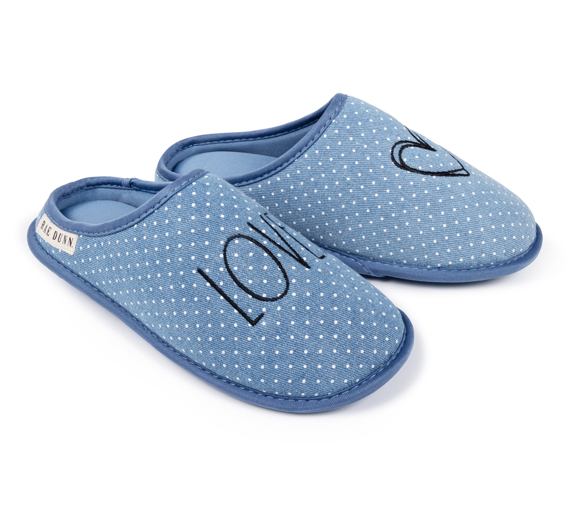 RAE DUNN Women's Embroidered Polka Dot Denim Slippers Slippers ...
