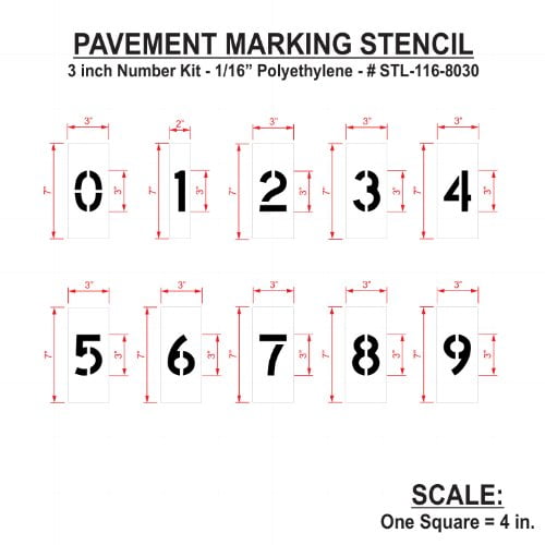 RAE Pavement Stencil,3 in,Number Kit,1/16, Clear - Walmart.com