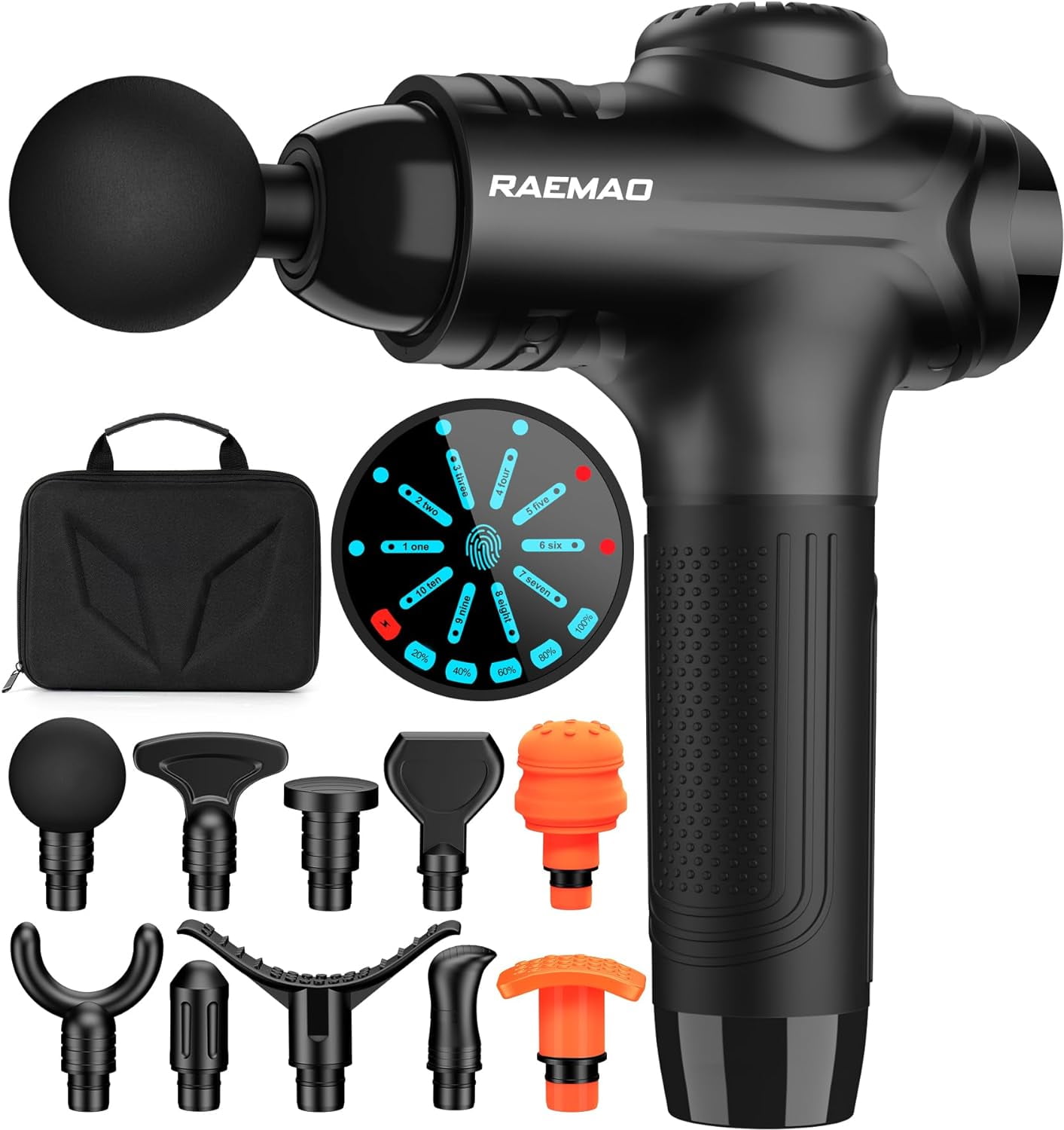 RAEMAO Massage Gun for Muscle Pain Relief, with 10 Replacement Heads ...