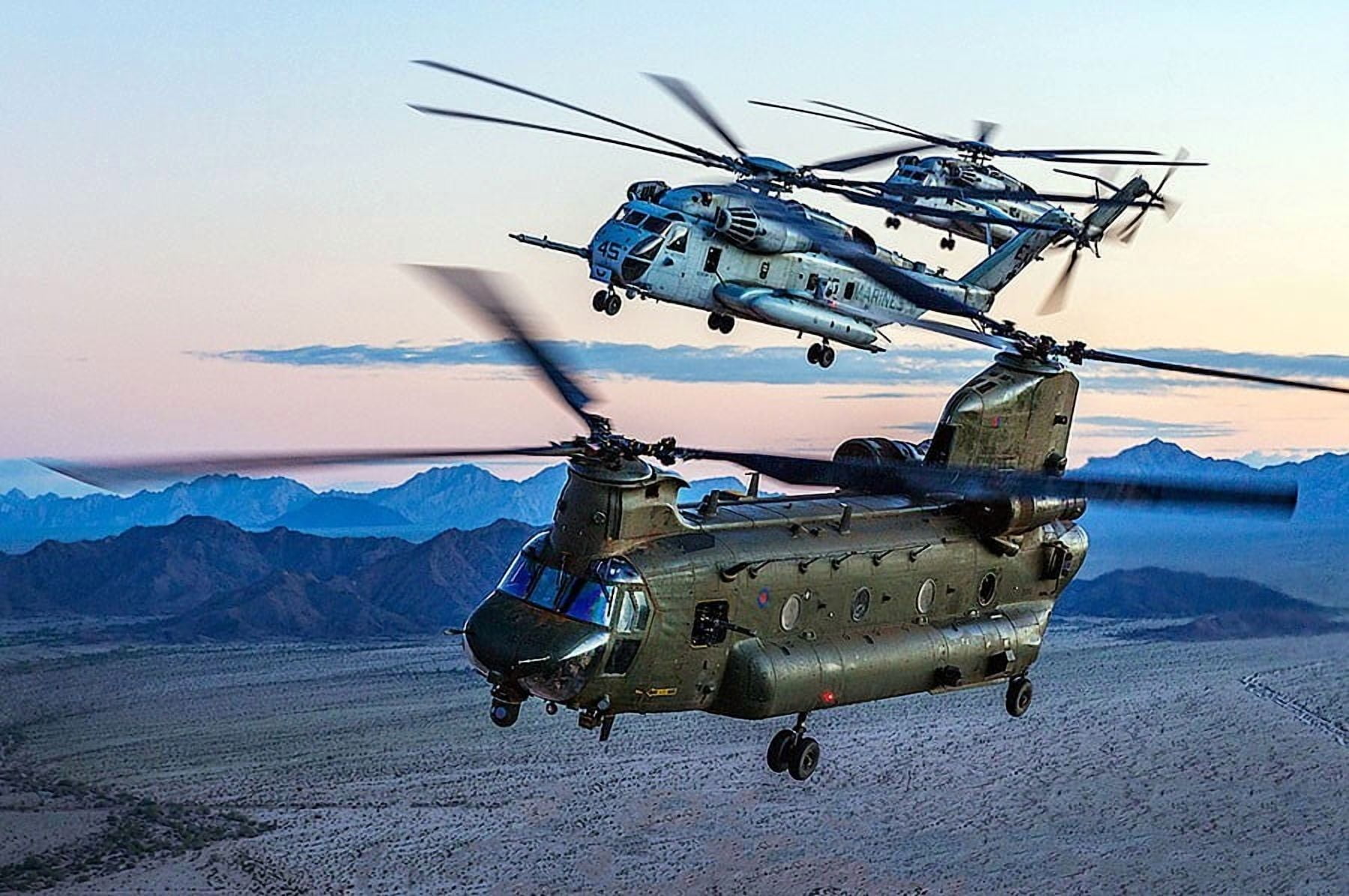 RAF Helicopters Chinook and USMC Sea Stallions - 24x36 Inch Laminated ...