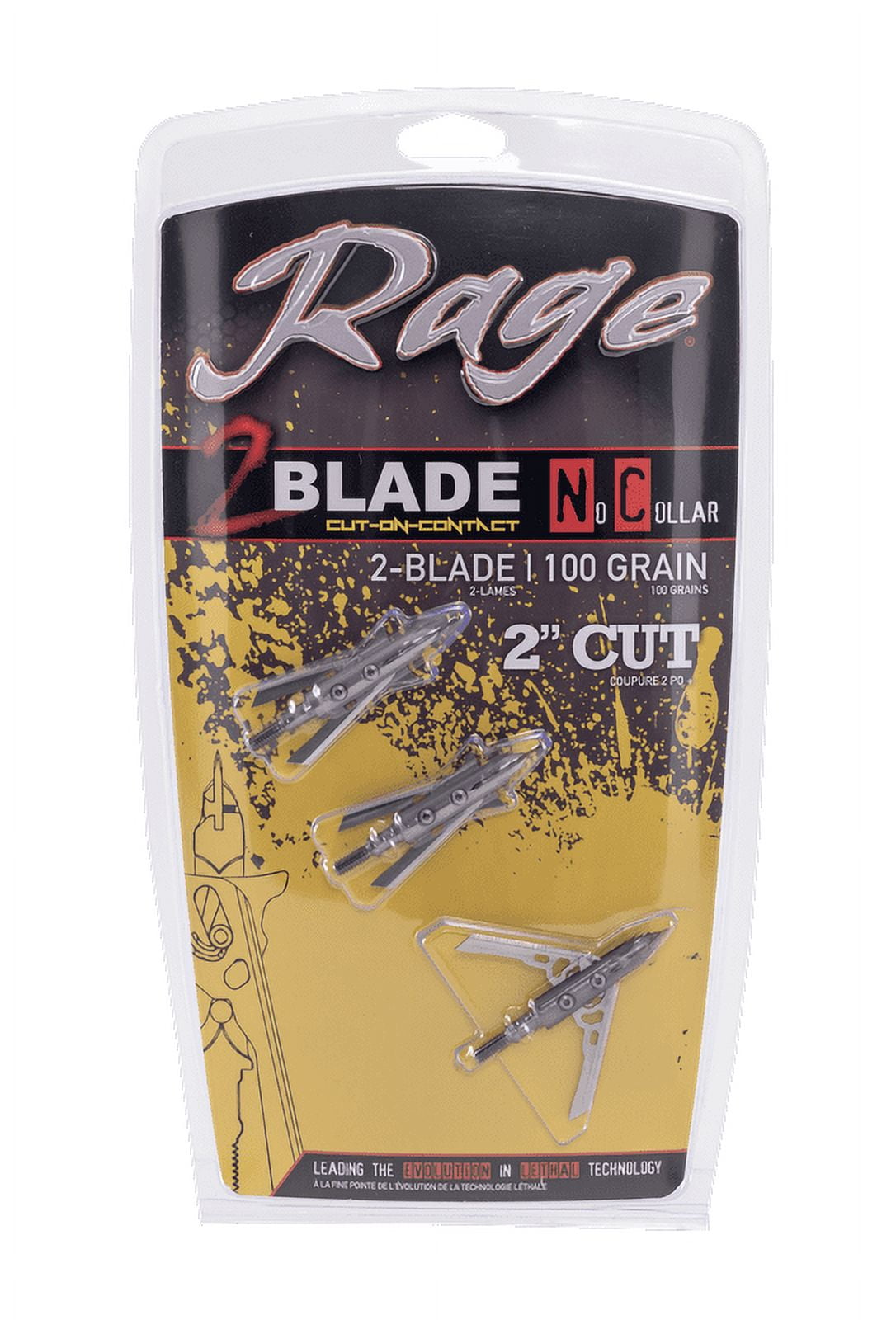 Rage 2-Blade Cut-On-Contact No Collar Broadhead, 3 Pack, 100 Grain ...