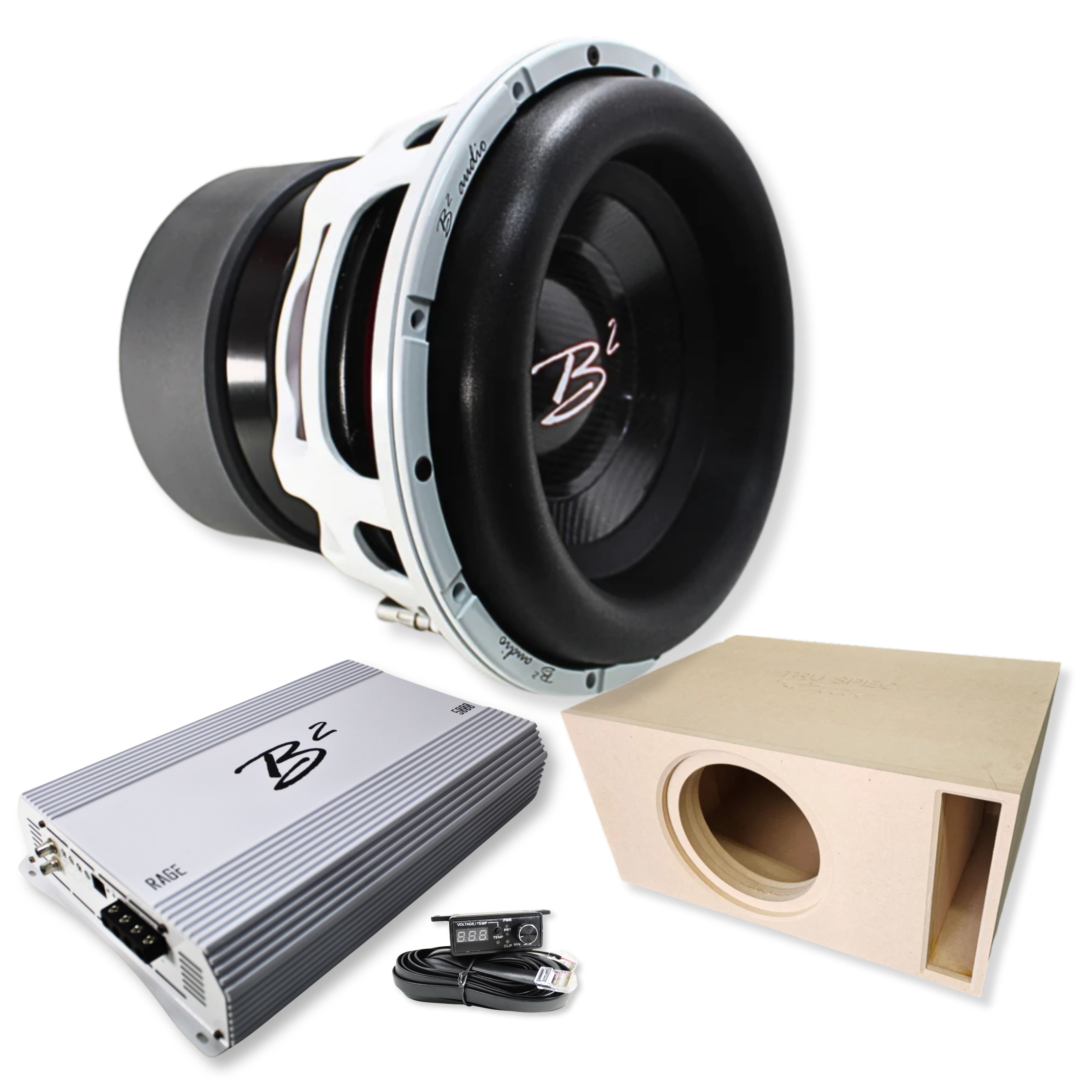 RAGEXL 12" D2 3500W RMS Subwoofer + S12ELITE Enclosure + 5000W Mono Amp ...