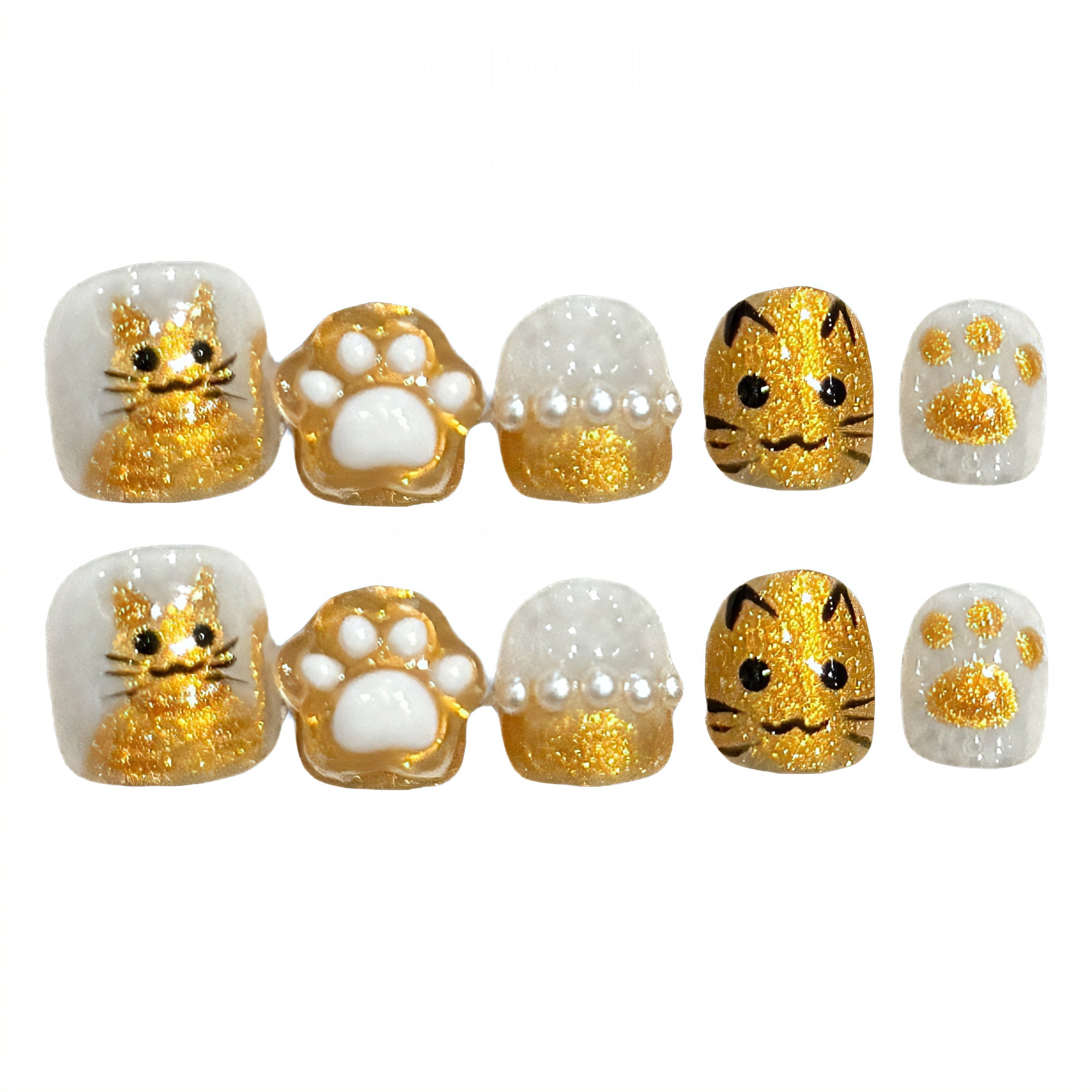 RAGUPEL 10Pcs Press on Nails for Kids,Golden Glittering Kittens Kids ...