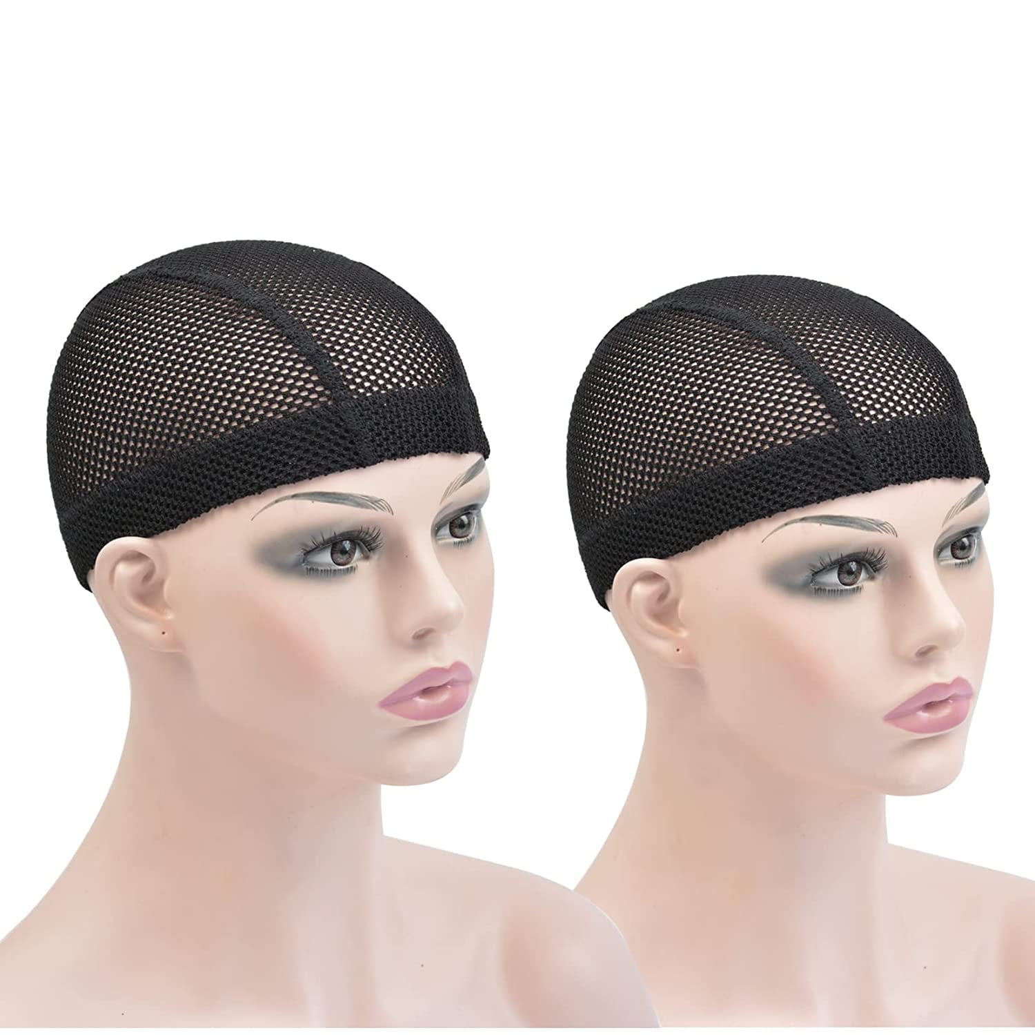 2 Pcs Black Spandex Mesh Dome Wig Cap Elastic Crochet Braid Wig Caps ...