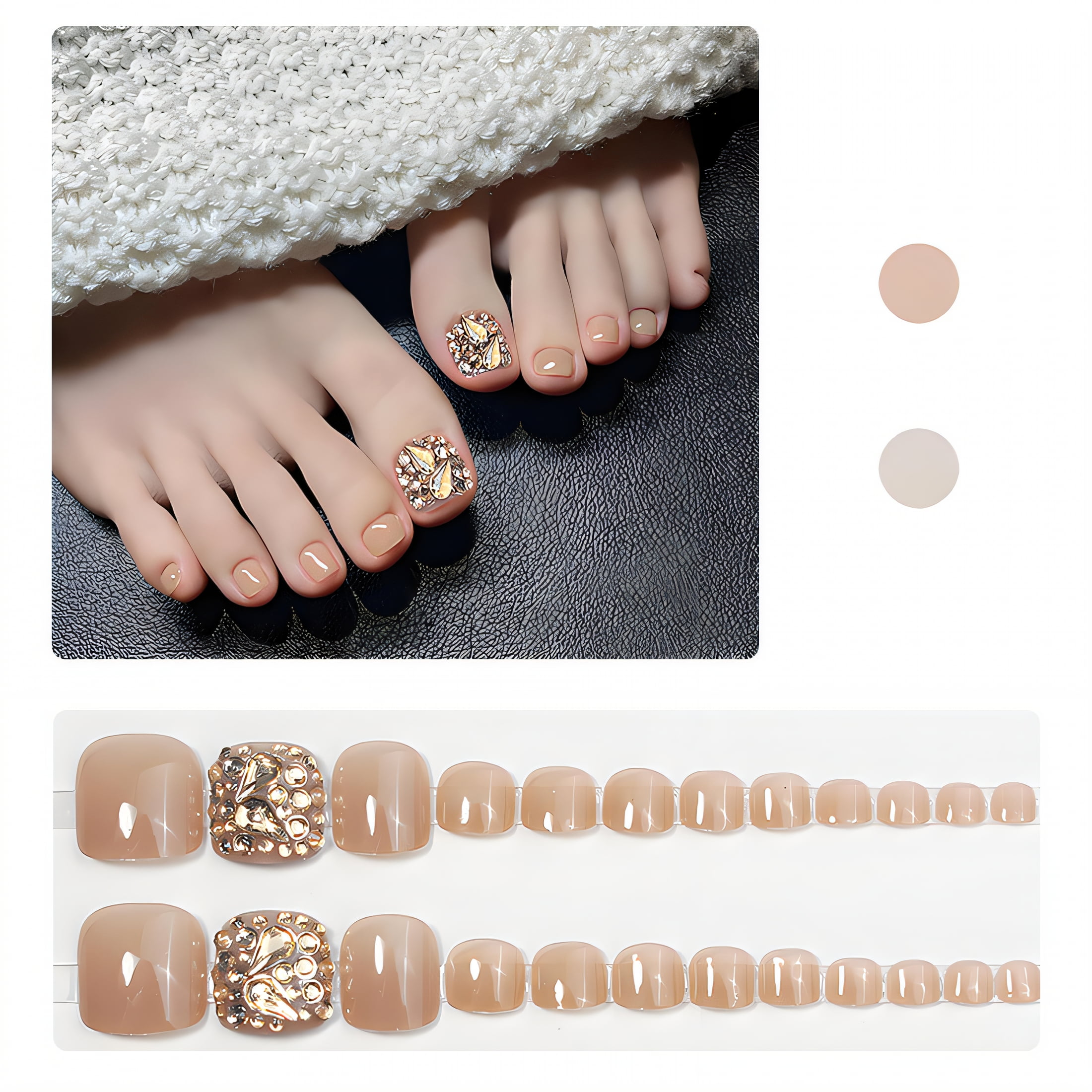 RAGUPEL 24Pcs Toe Press on Nails Cat-Eye Style Anti-Lift Seal Press on ...