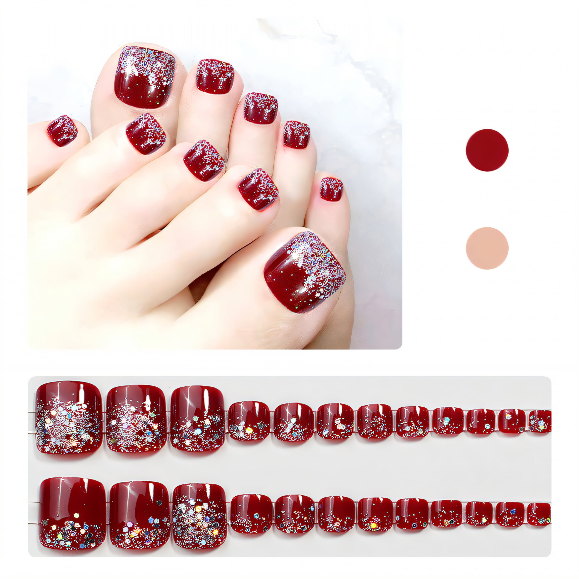 RAGUPEL 24Pcs Toe Press on Nails Square Short Anti-Lift Seal Acrylic ...