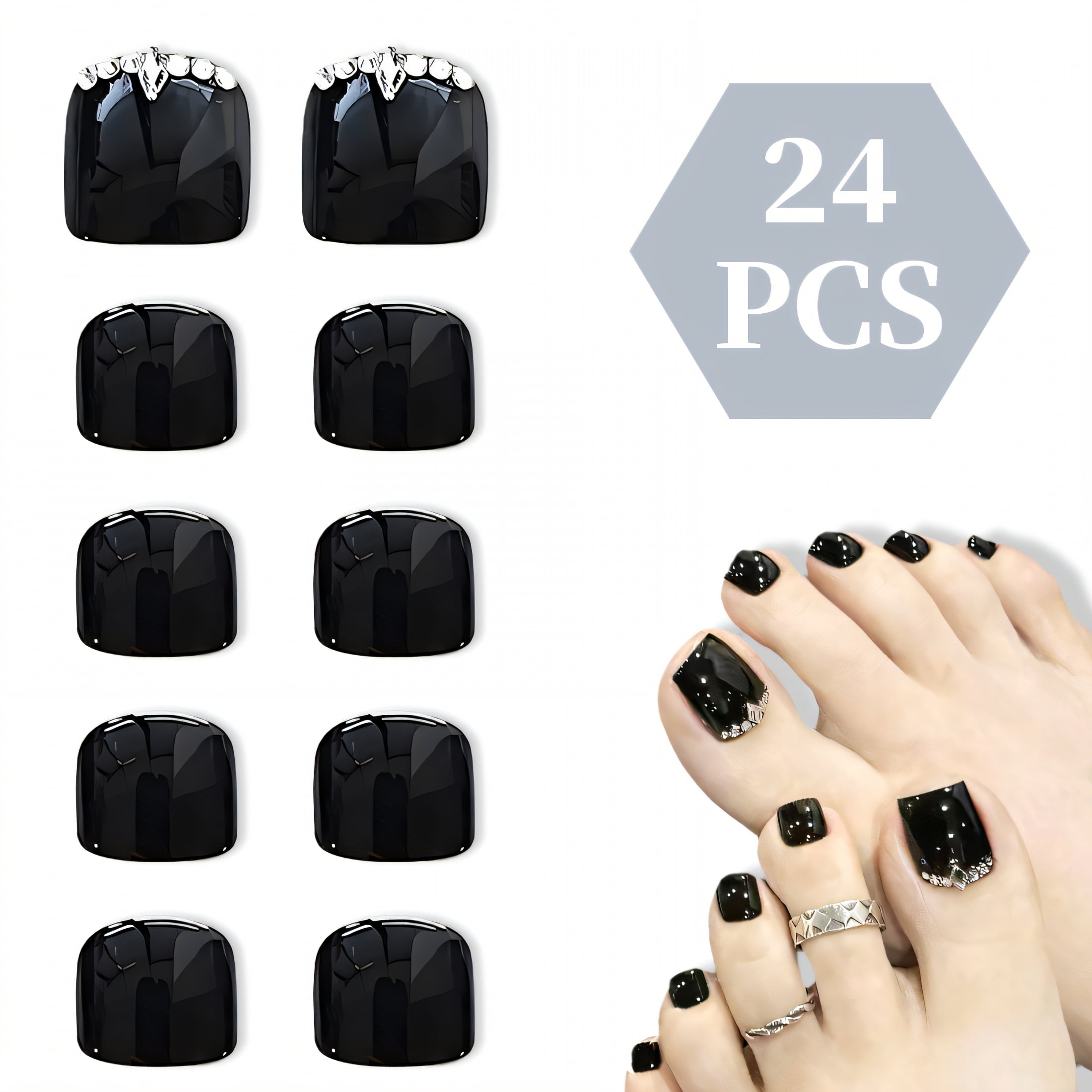 RAGUPEL 24Pcs Toe Press on Nails Square Short Even Layer Design Nail ...