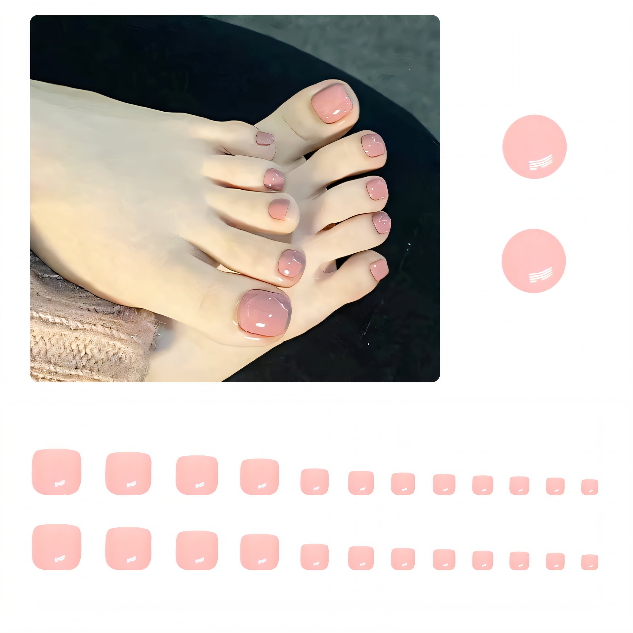 RAGUPEL 24Pcs Toe Press on Nails Square Short Even Layer Design Nails ...