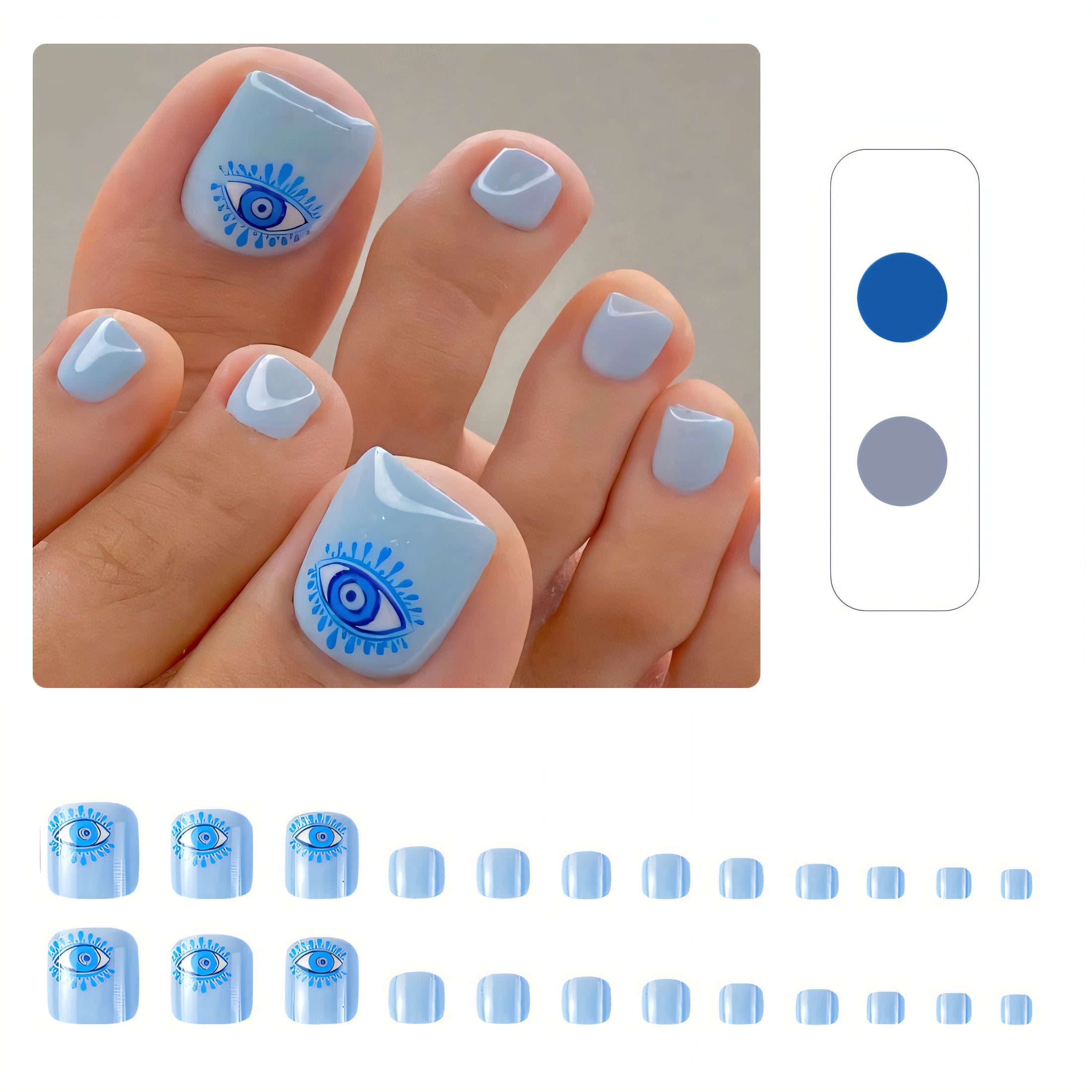 RAGUPEL 24Pcs Toe Press on Nails Square Short Sandal Friendly False ...