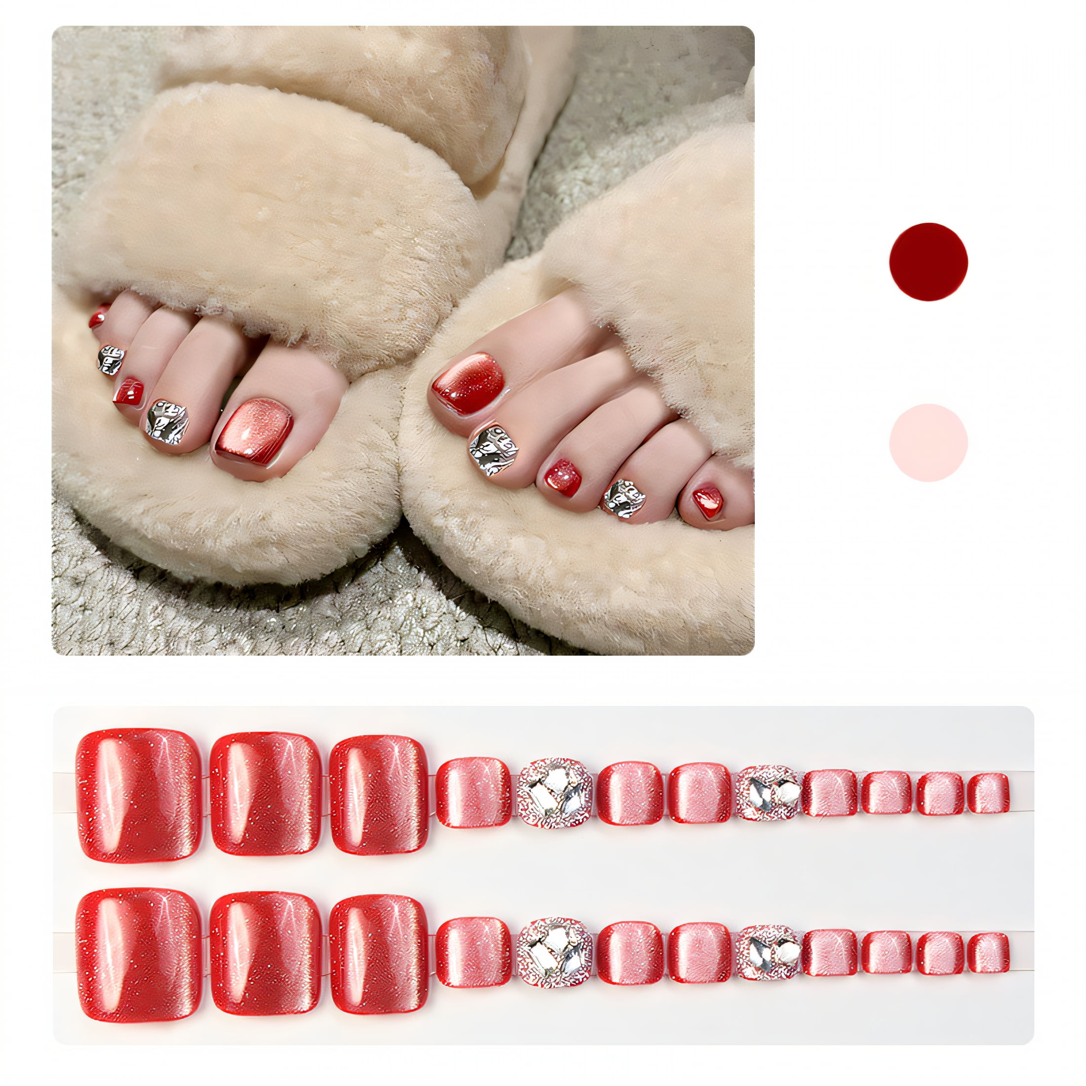 RAGUPEL 24Pcs Toe Press on Nails Square Short Shower Safe Fake Toe ...