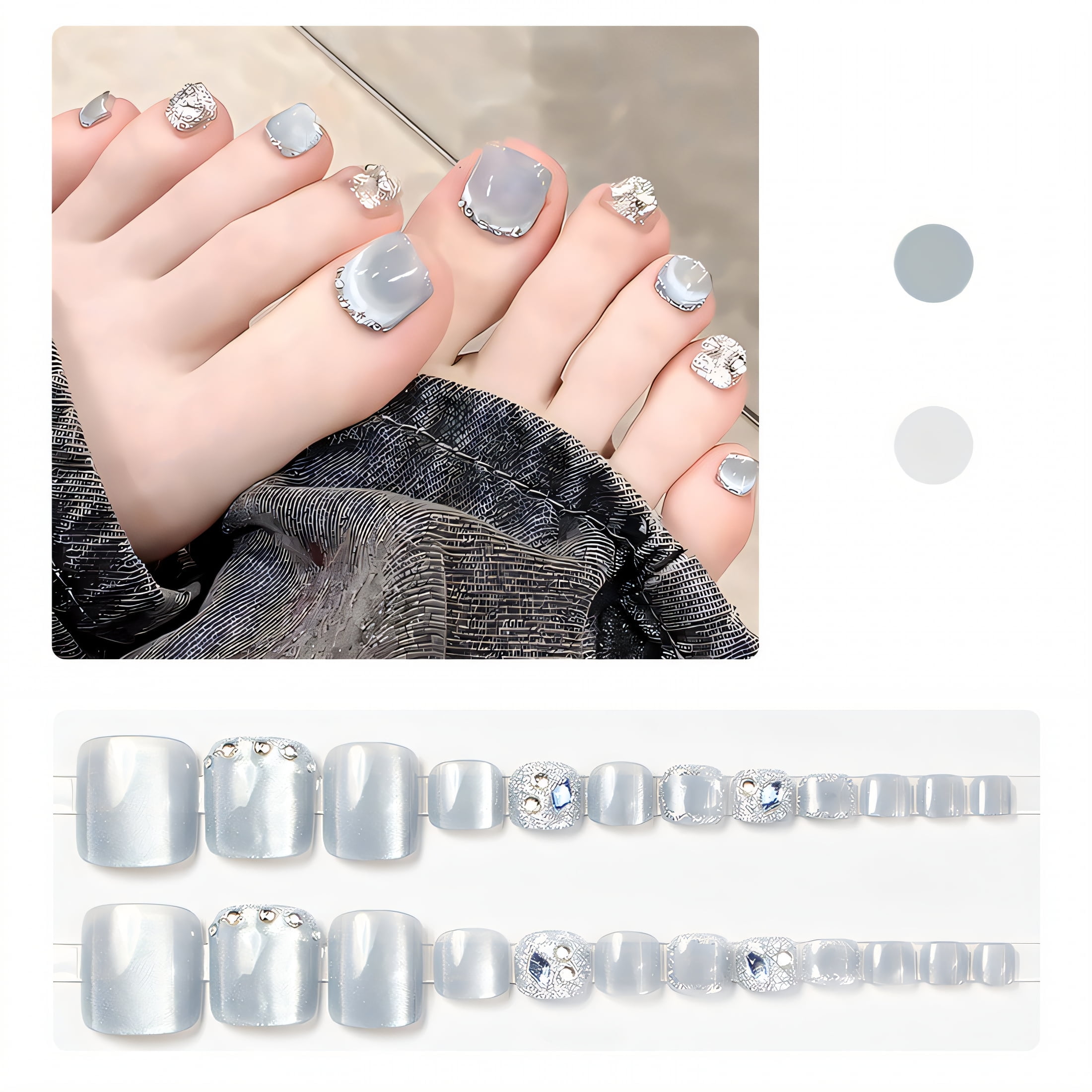 RAGUPEL 24Pcs Toe Press on Nails Square Short Toe-Only Sizing Nail with ...