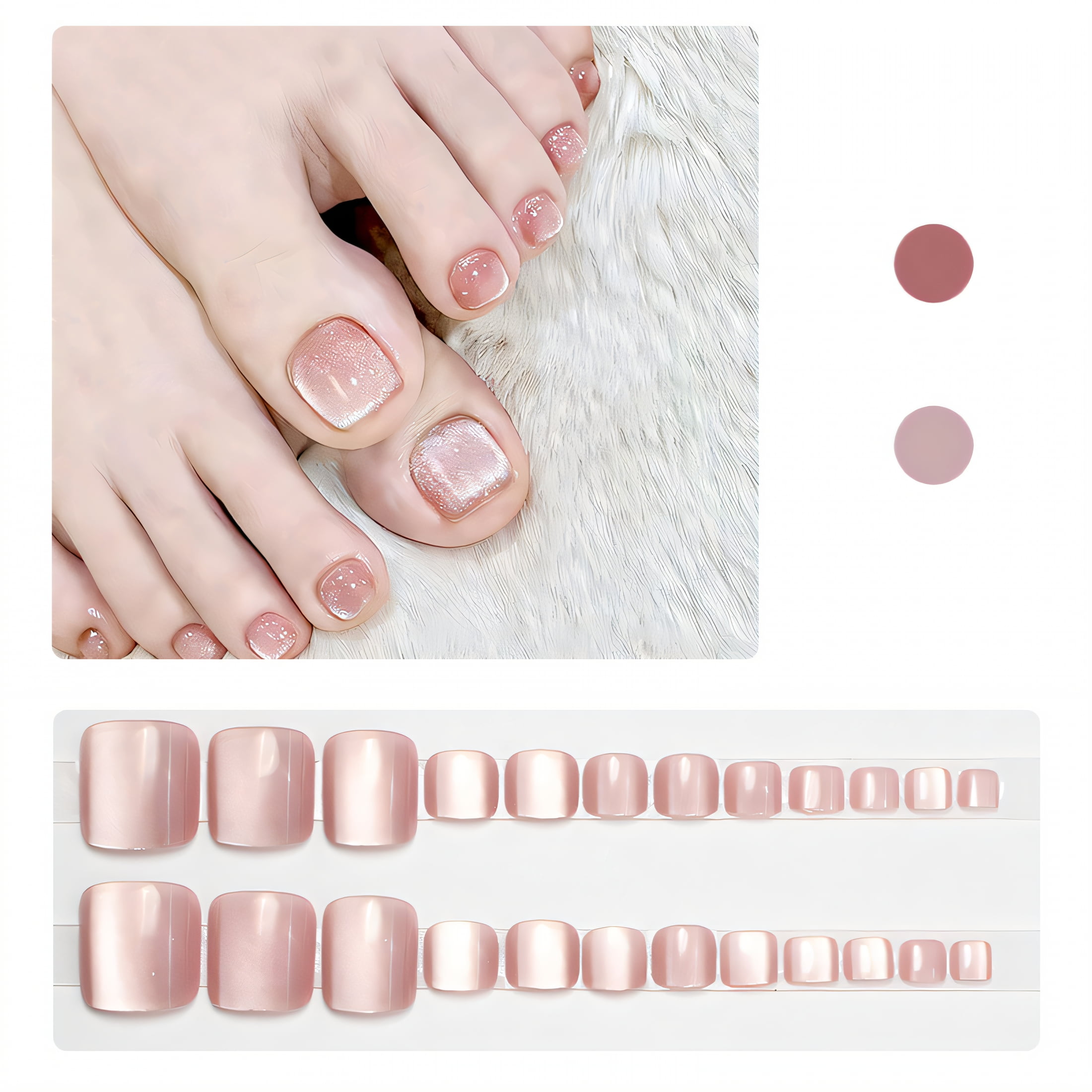 RAGUPEL 24Pcs Toe Press on Nails Square Short Toe-Only Sizing Stick on ...