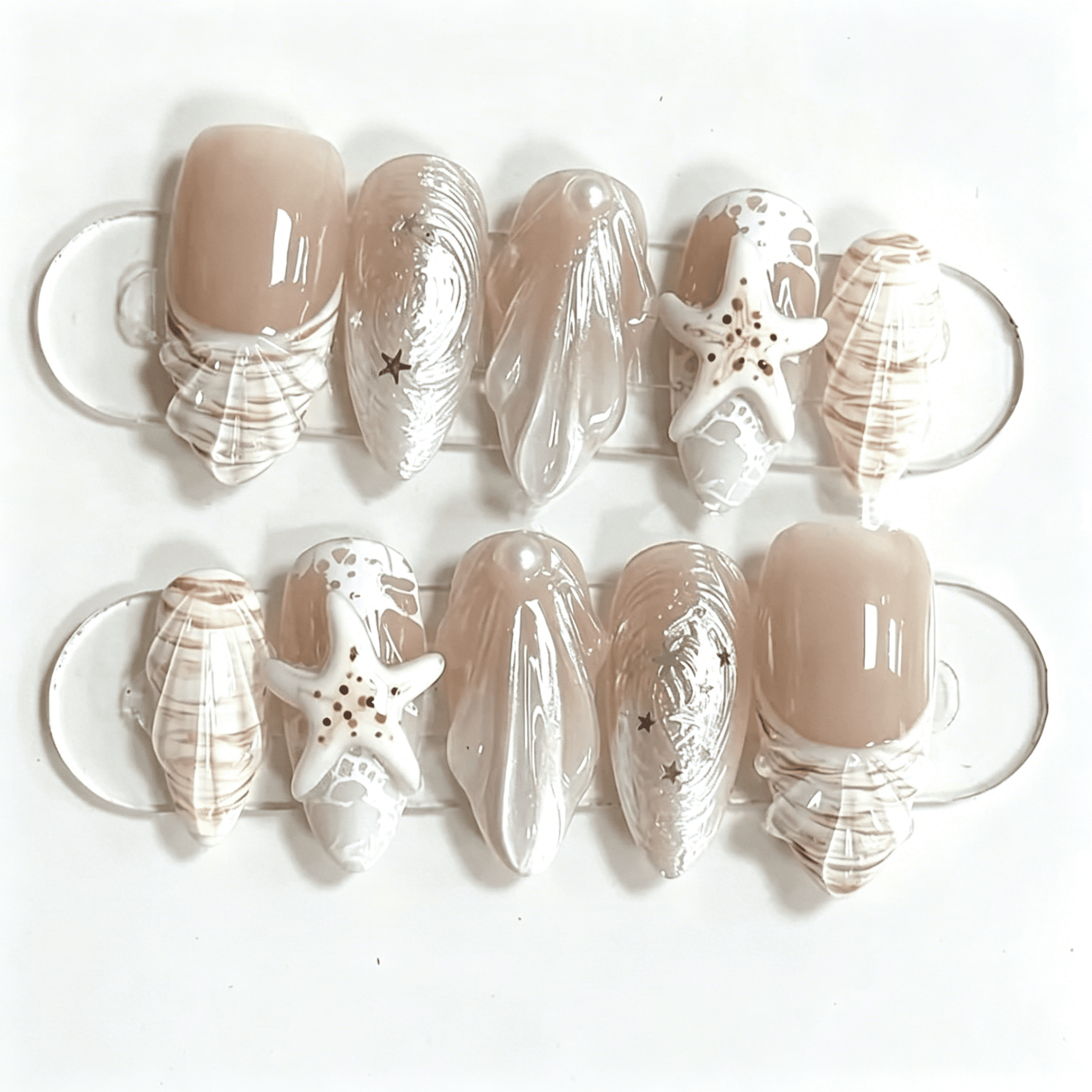 RAGUPEL 30Pcs Summer Beach Press on Nails Medium Almond Nail French Tip ...