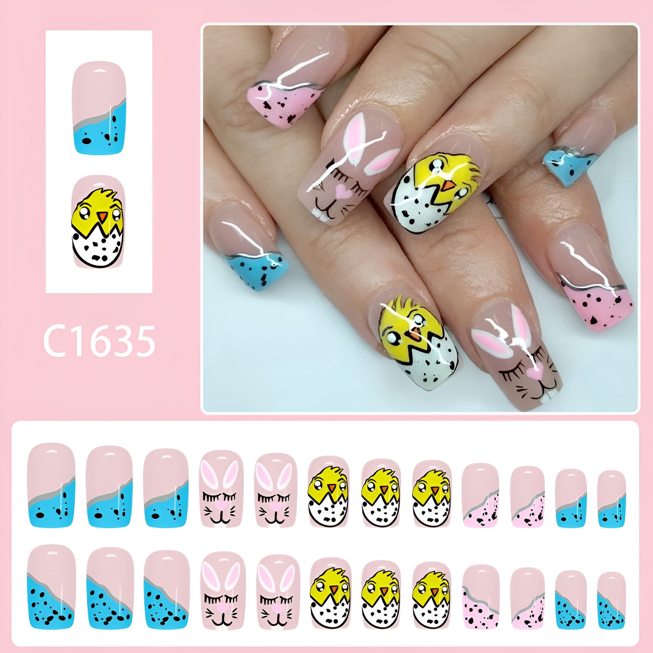 RAGUPEL Easter Press on Nails Medium Almond Shaped Fake Nails Spring ...