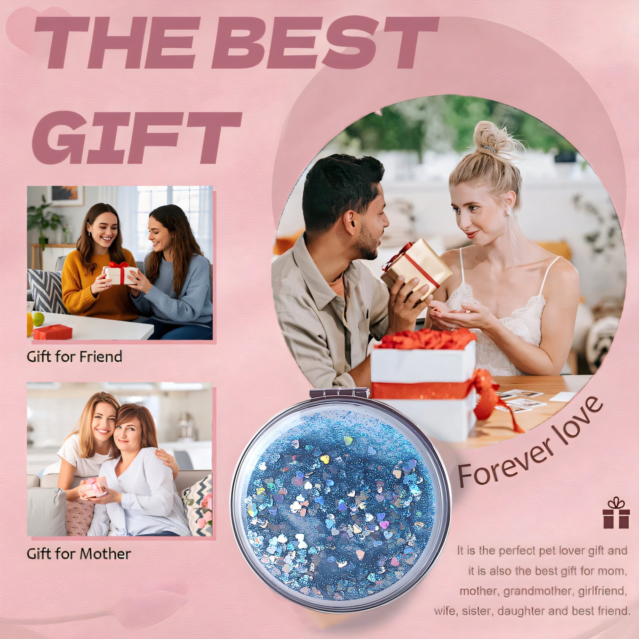 RAGUPEL Hand Mirror Exquisite Liquid Sand Hand Mirror Convenient ...