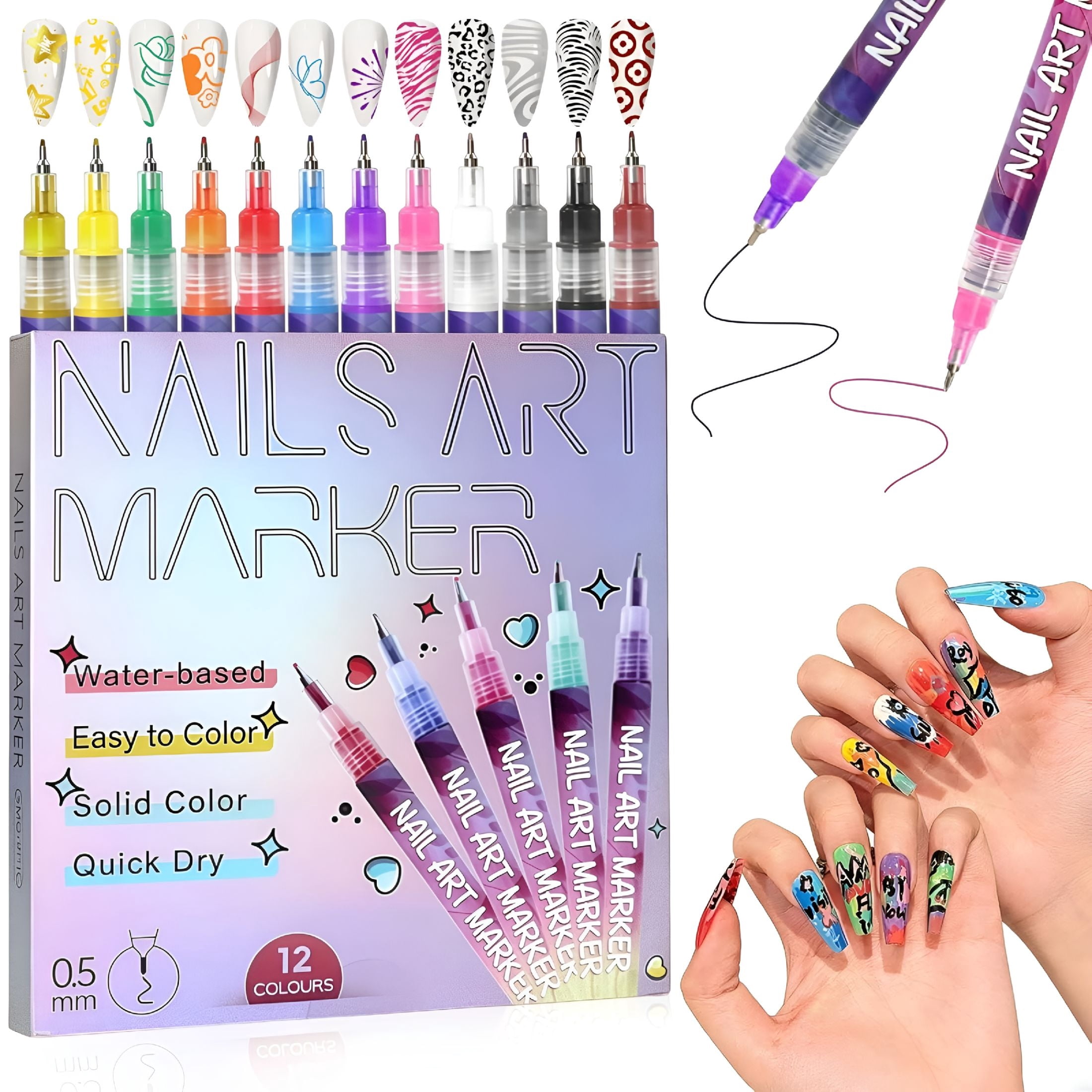RAGUPEL Nail Art Pens for Beginners, 12 Color Quick Dry Fine Tip ...