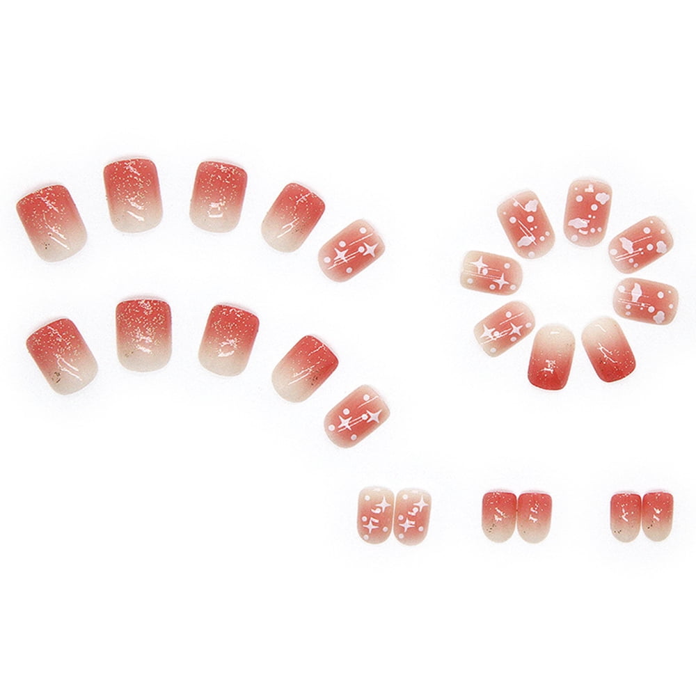 RAGUPEL Pink Cute Artificial Nails Color Gradient Fake Nails with ...