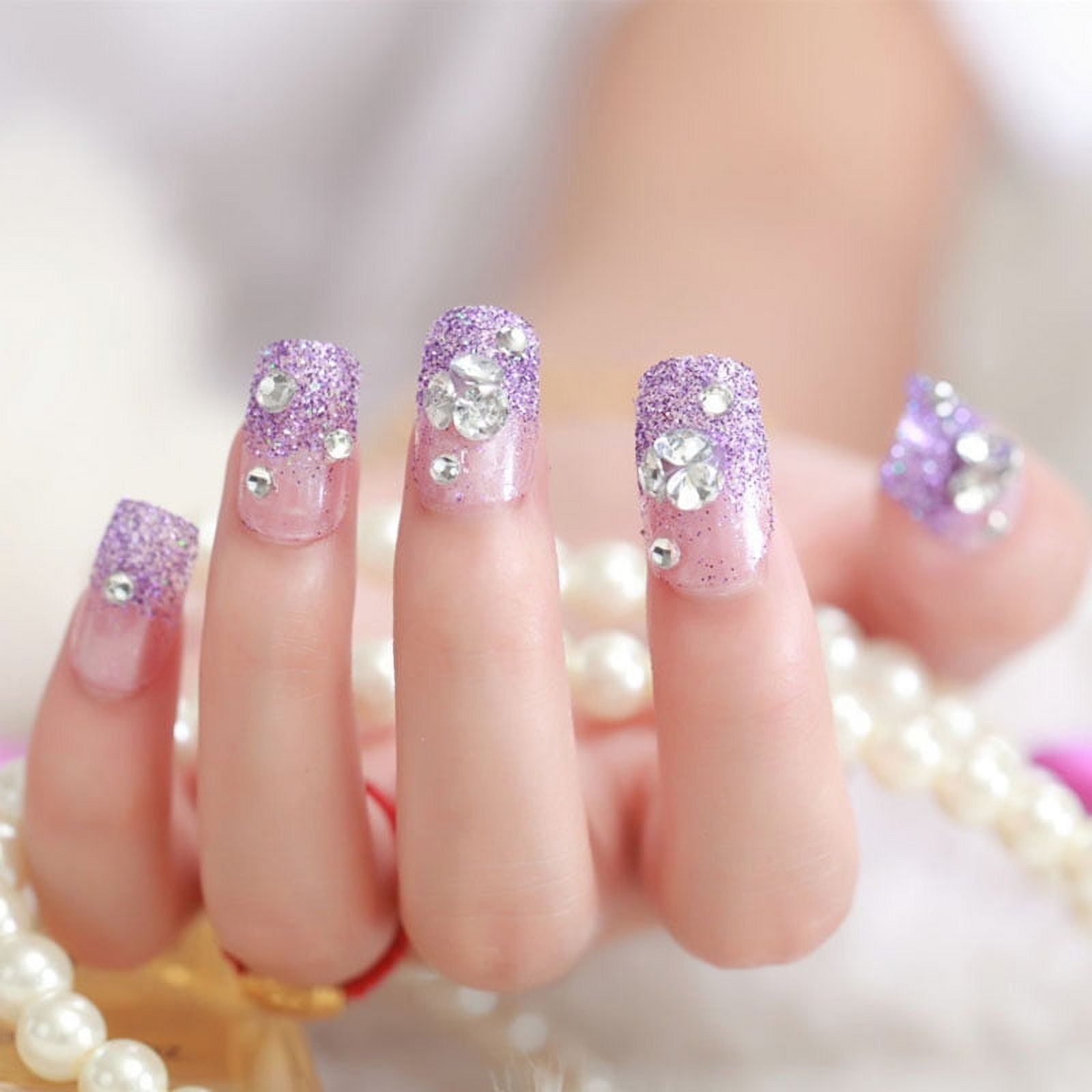 RAGUPEL Purple Fake Nails Glitter Designs 3D Artificial Shinning ...
