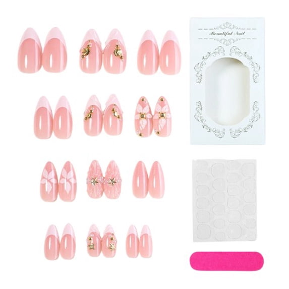 RAGUPEL Spring Summer Press on Nails Medium Almond Fake Nails French ...
