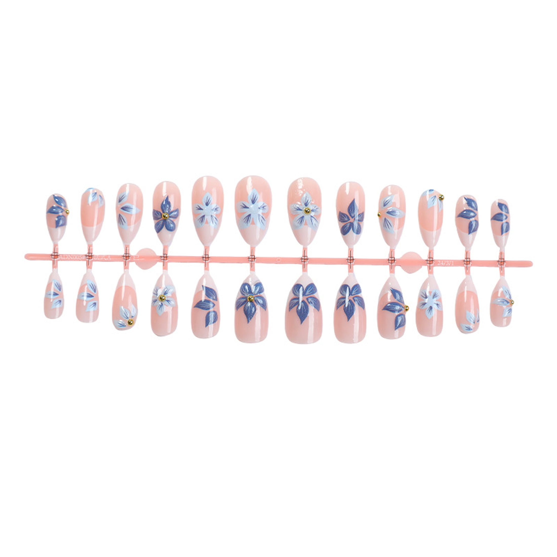 RAGUPEL Summer 3D Blue Flowers Press on Nails Medium Almond Fake Nails ...