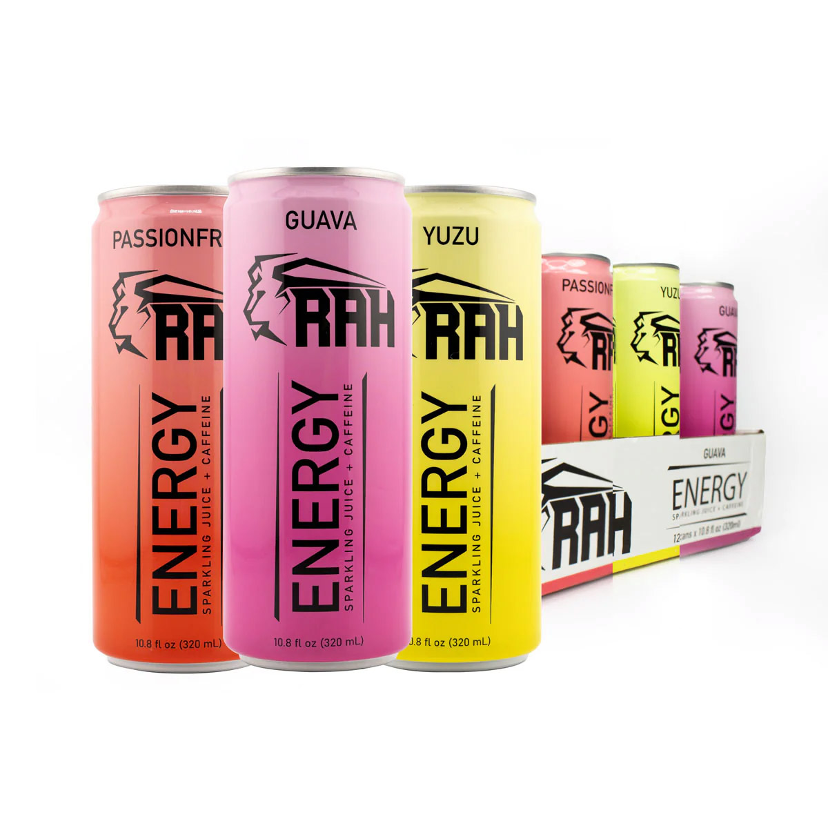 RAH Energy Sparkling Juice + Caffeine Variety 12 Pack - Yuzu, Guava ...