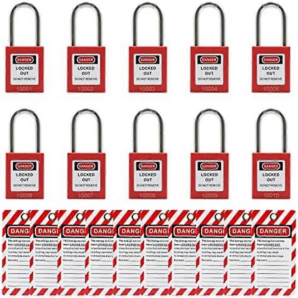 RAIN 10 Red Lockout Tagout Locks with 10 Lock Out Tag Out Tags, Keyed ...