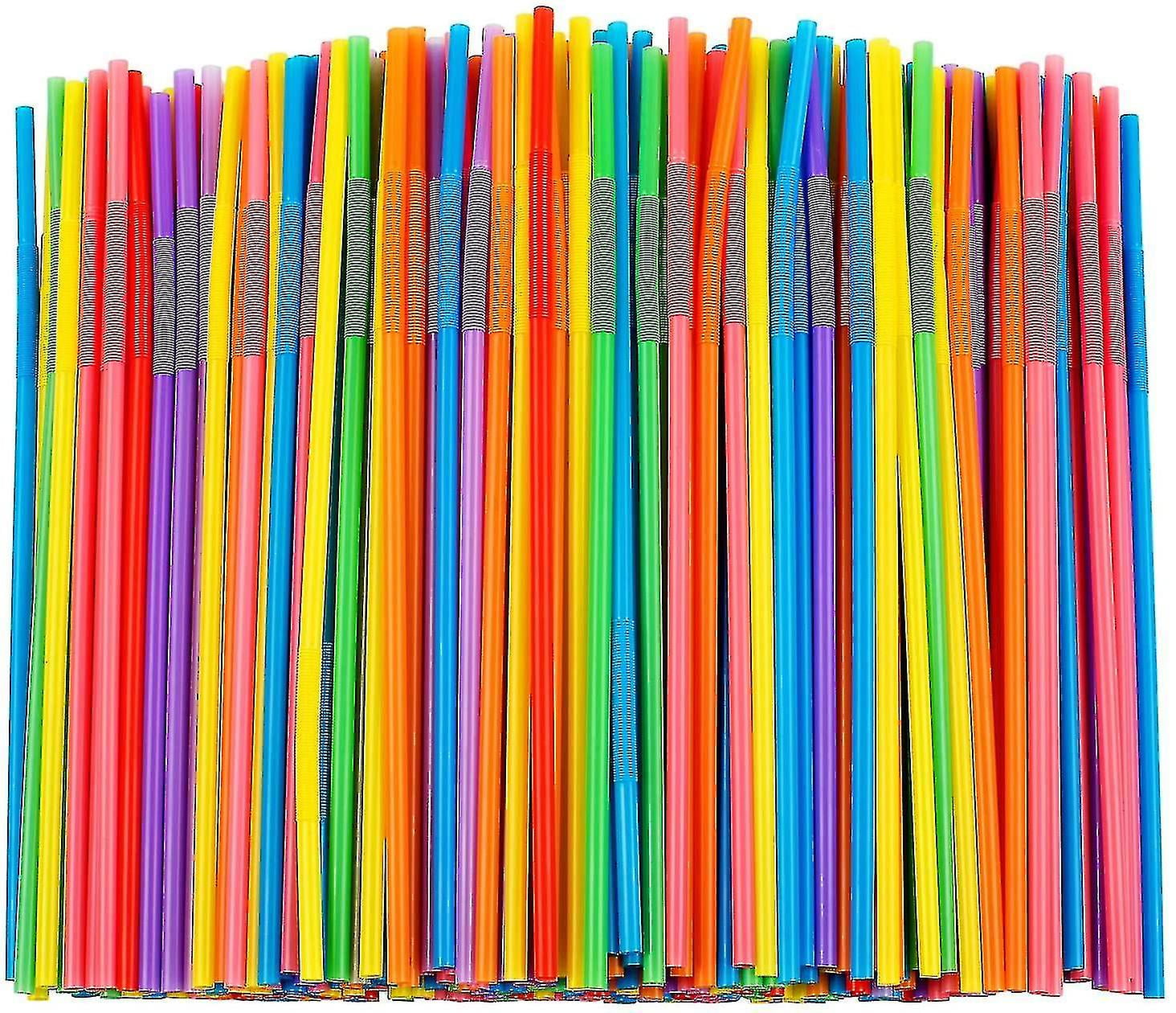 RAIN 500 Pcs Colorful Flexible Plastic Straws, Bpa-free Disposable ...