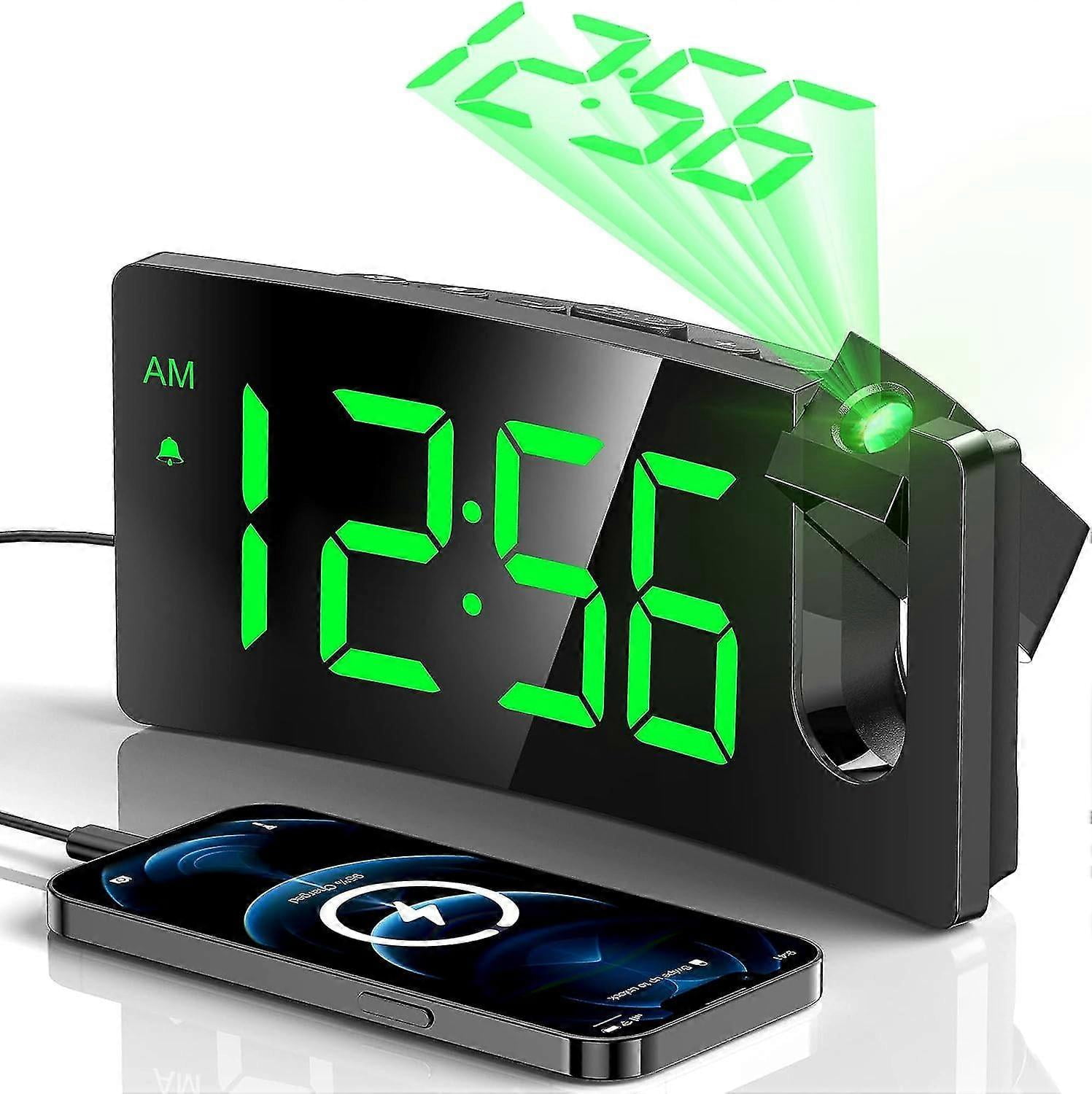 RAIN Projection Alarm Clock, Digital Clock with 180 Rotatable Projector ...