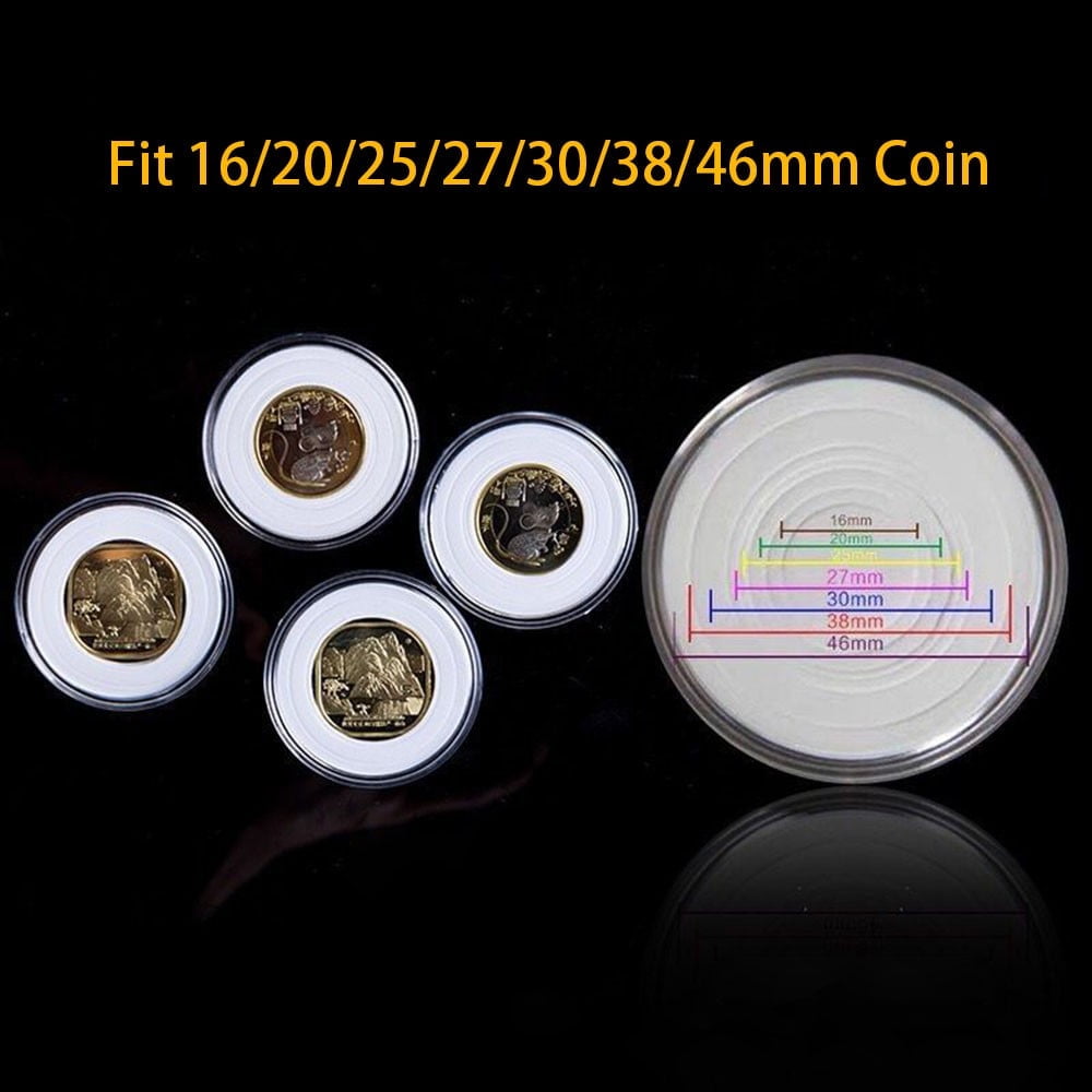 RAINB 20Pcs Clear Round Coin Capsules Holders Storage Case Portable ...