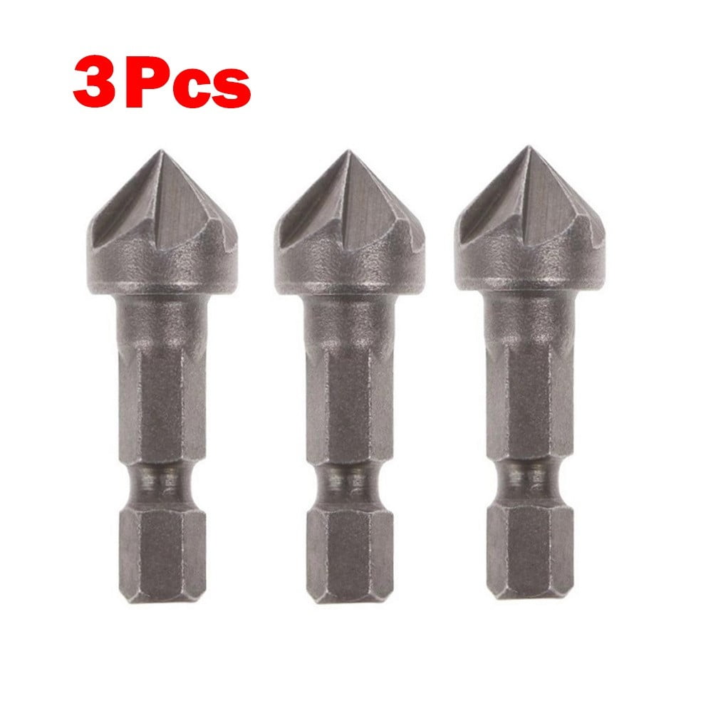 RAINB 3Pcs Hex Shank 5 Flute Chamfering Tool Woodworking Hole Opener ...