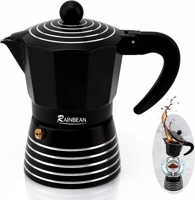 RAINBEAN Stovetop Espresso Maker 6 Cup Moka Pot,Italian Cuban Greca ...