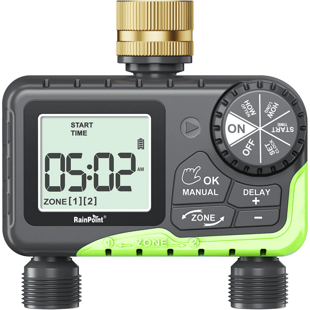 RAINPOINT 2 Outlet Garden Hose Timer With Brass Inlet Greenhouse ...
