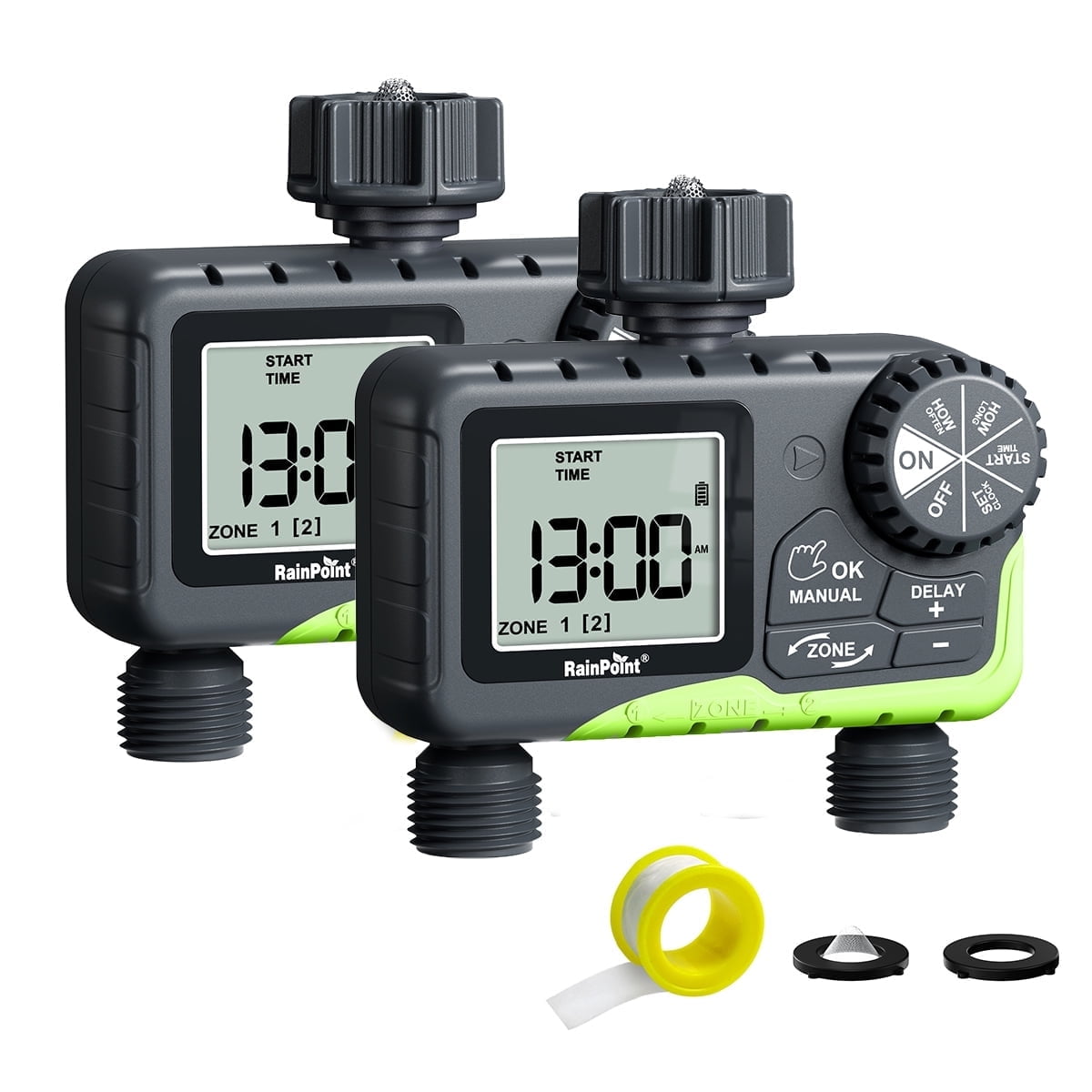 RainPoint 2PCS Garden Hose Timer 2 Outlet Greenhouse Irrigation Faucet ...