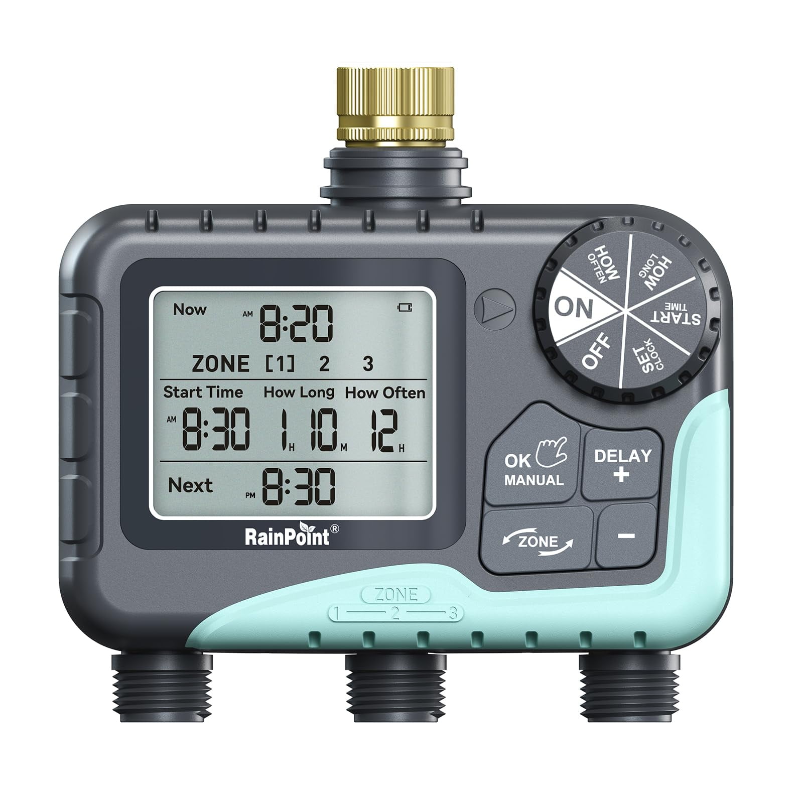RAINPOINT 3 Zone Sprinkler Timer with Brass Inlet, Water Timer for ...