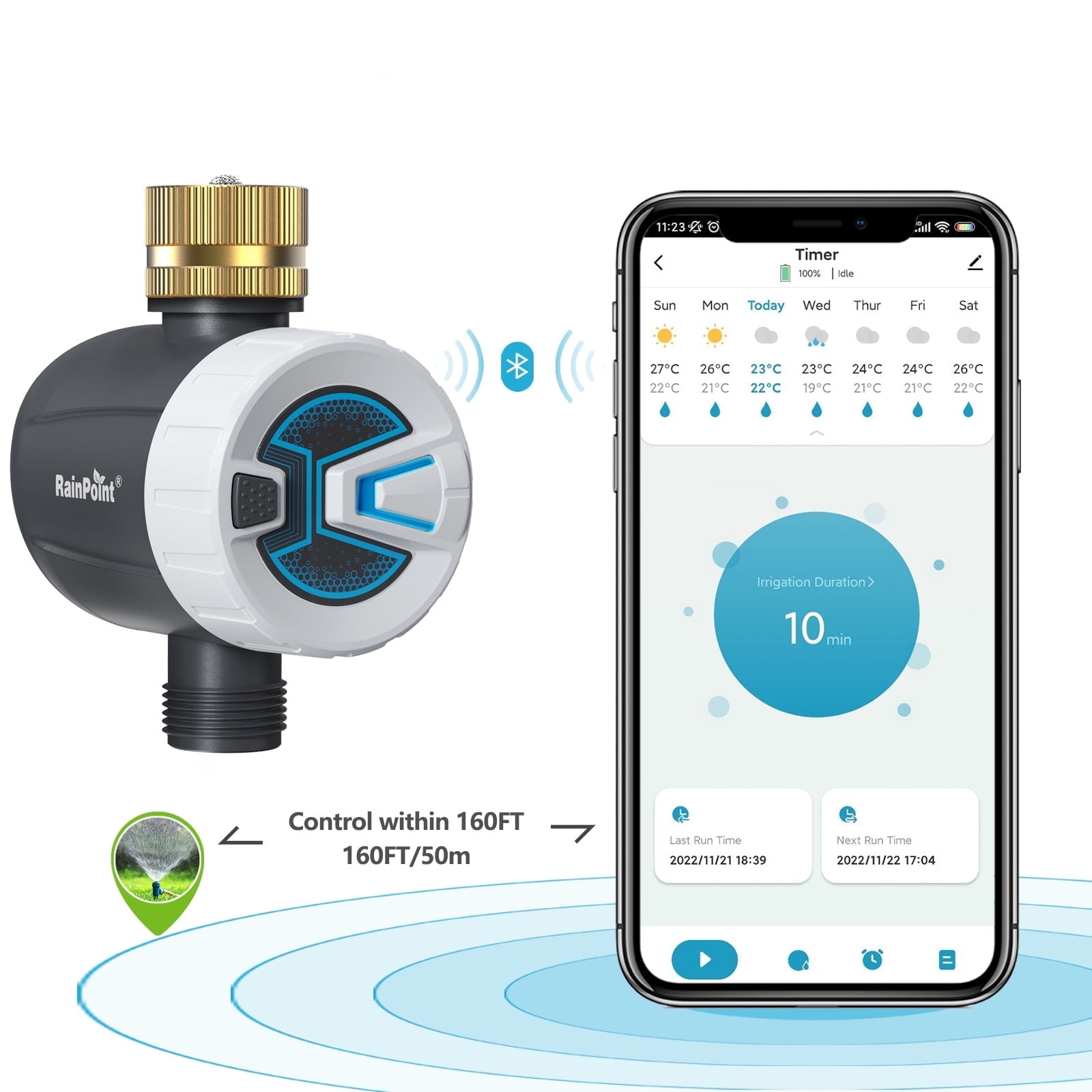 RainPoint Smart Bluetooth Sprinkler Timer, Remote Garden Hose ...