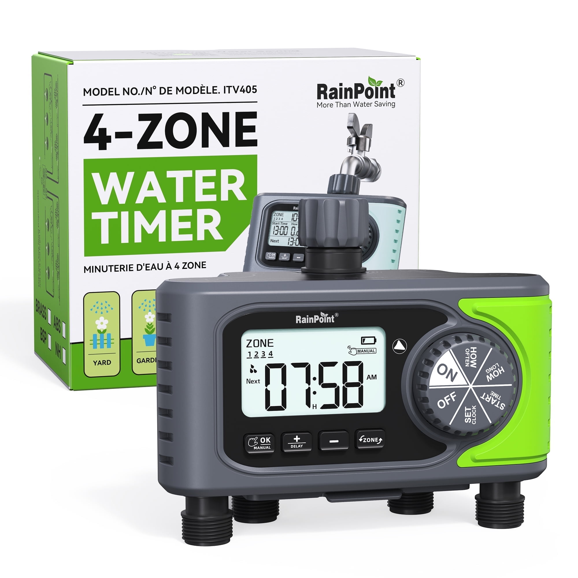 RAINPOINT Four-zone garden hose irrigation timer, automatic watering ...
