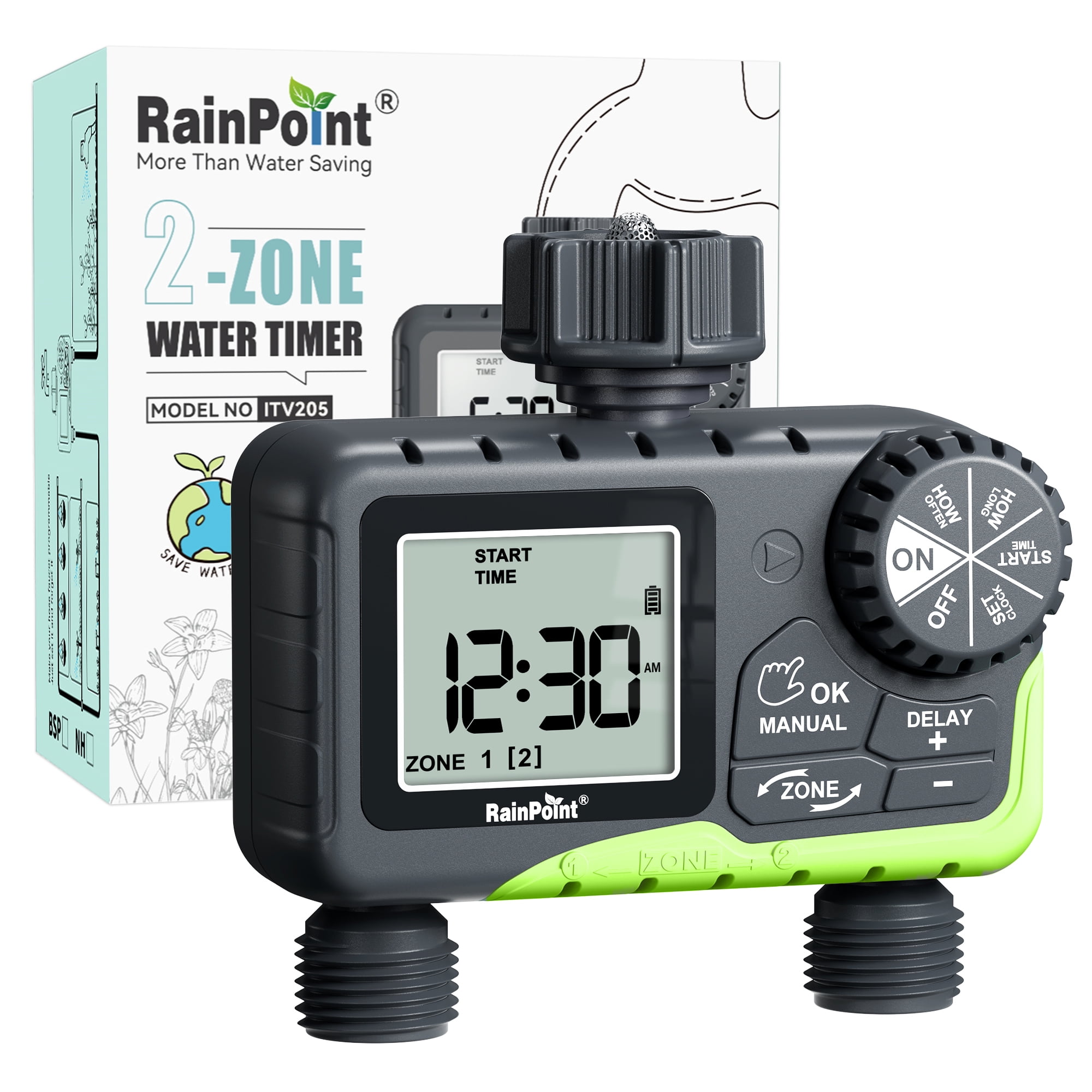 RAINPOINT Garden Hose Timer 2 Zone Greenhouse Irrigation Faucet ...