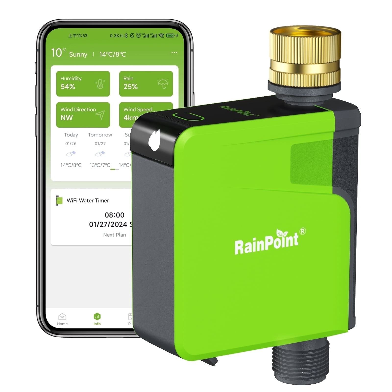 RainPoint with Brass Inlet Bluetooth Water Timer for Garden Hose (Not ...