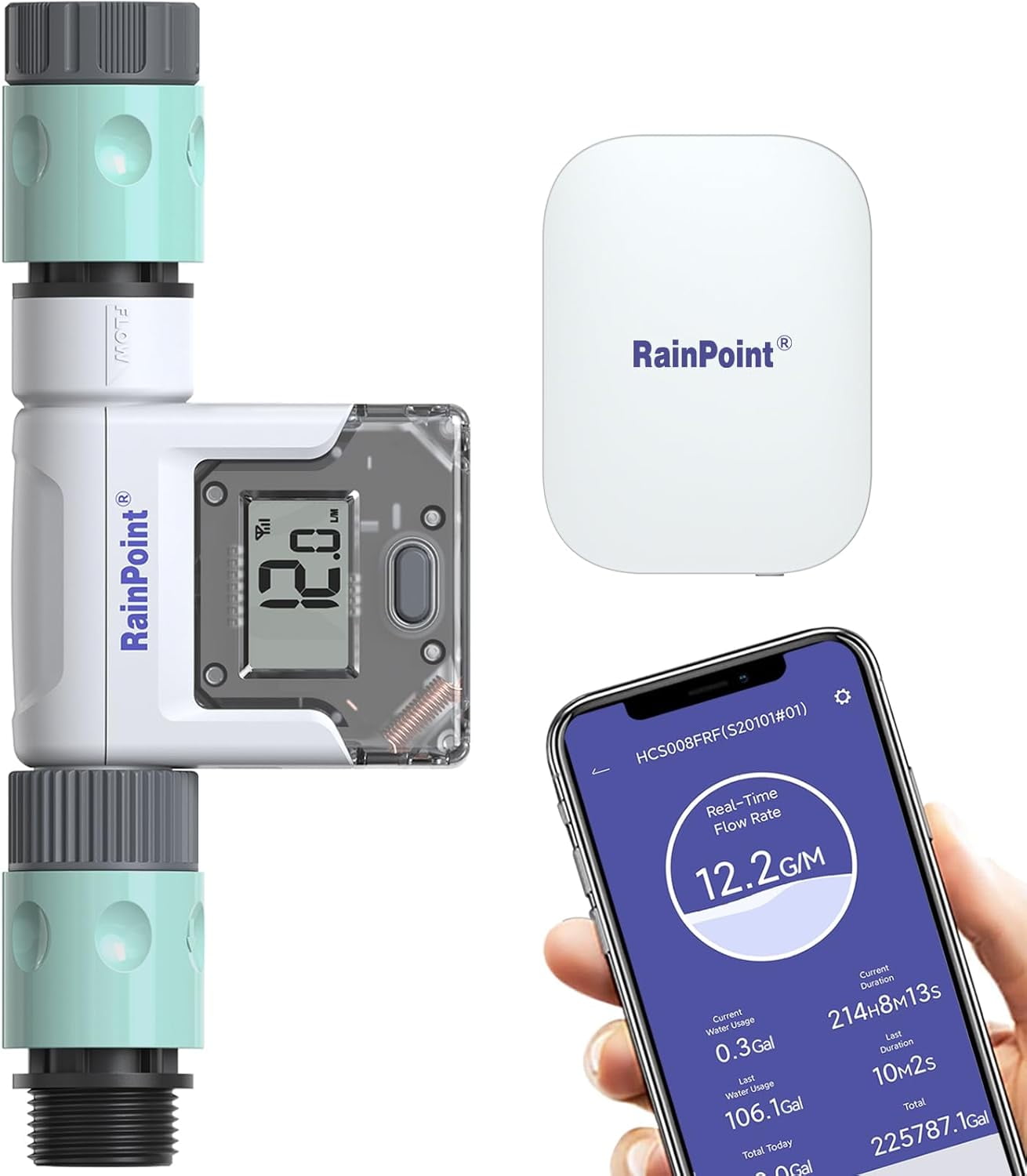RAINPOINT Smart Garden Hose Water Flow Meter with Real-Time Tracking ...