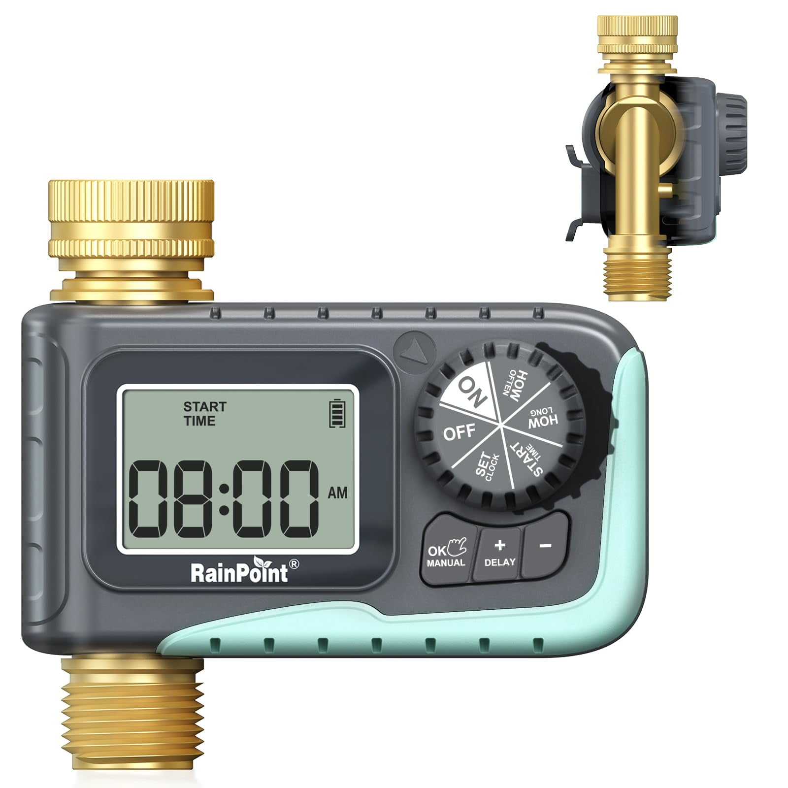 RAINPOINT Sprinkler Timer, 100% JKF25 Metal Pipe Timer for Garden Hose ...