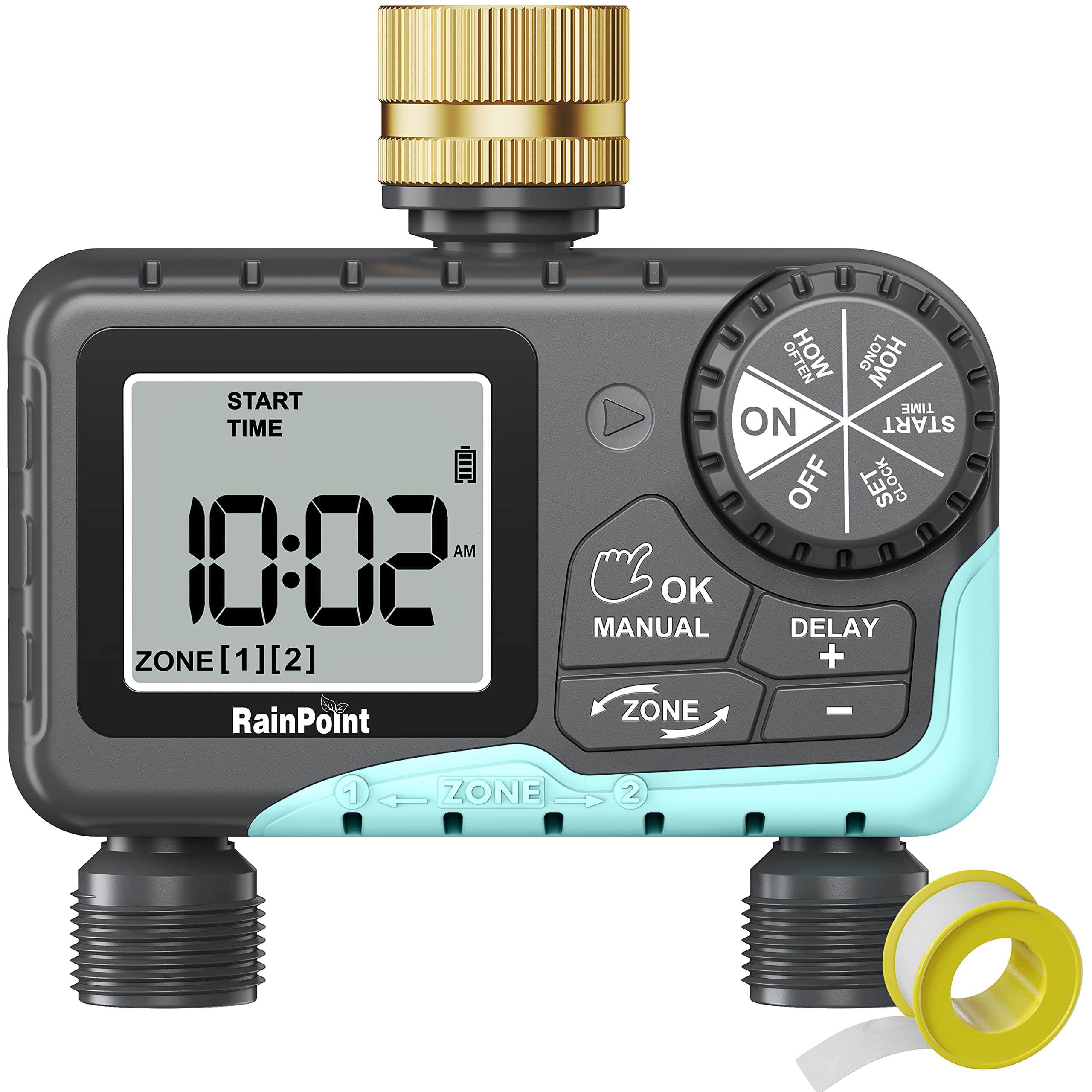 RAINPOINT Sprinkler Timer 2 JKF25 Outlet, Water Timer for Garden Hose ...