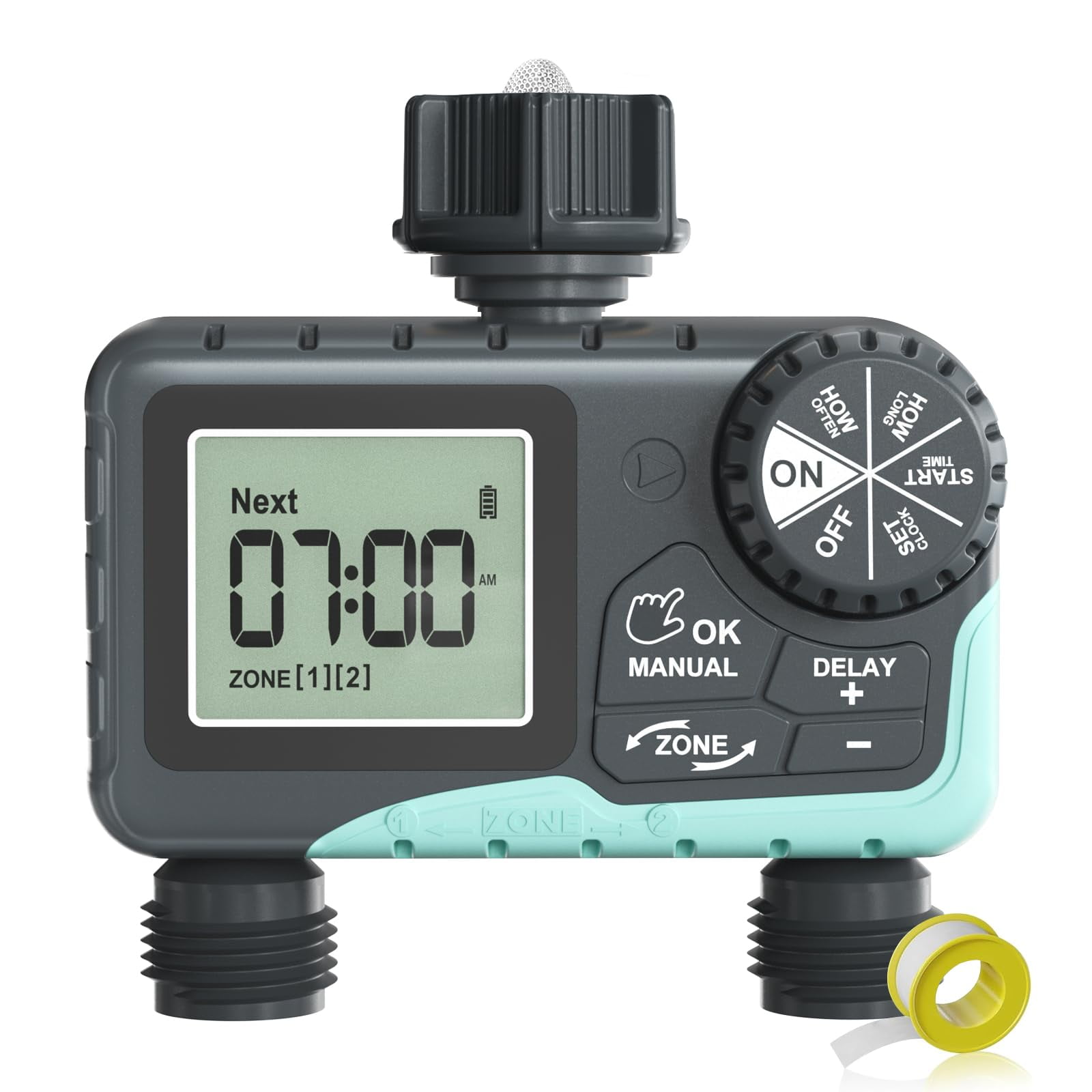 RAINPOINT Sprinkler Timer 2 Outlet, Water Timer for Garden Hose ...