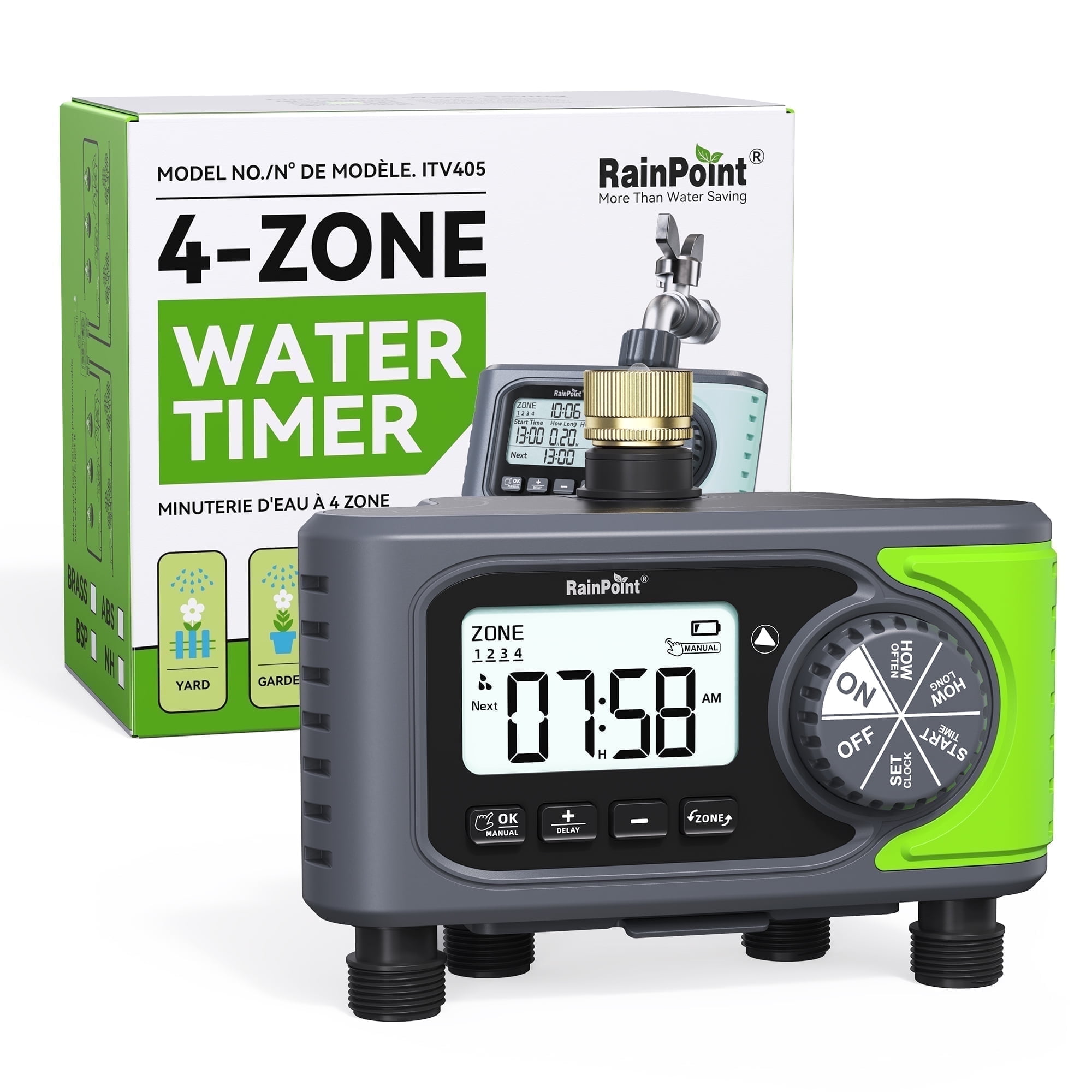 RainPoint 4-zone water timer irrigation controller, garden courtyard ...