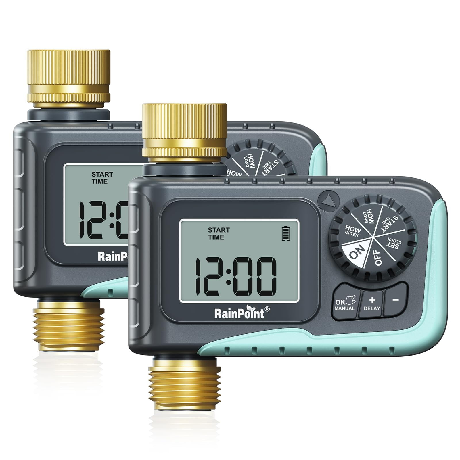 RAINPOINT Sprinkler Timer with Brass Inlet & Outlet, Programmable Hose ...